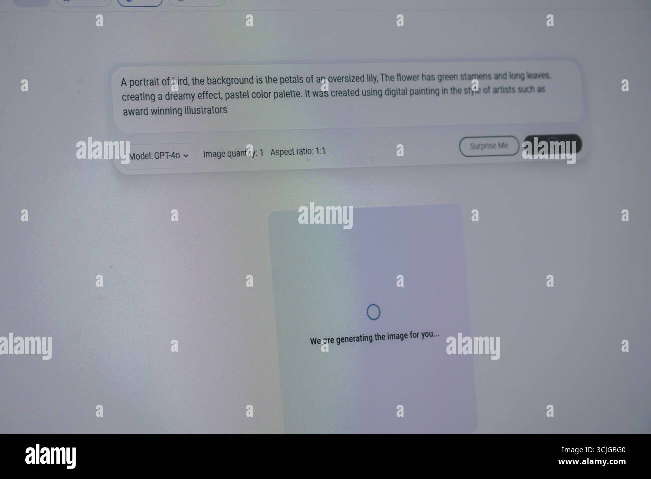 Text interface showcasing AI model generating creative imagery Stock ...