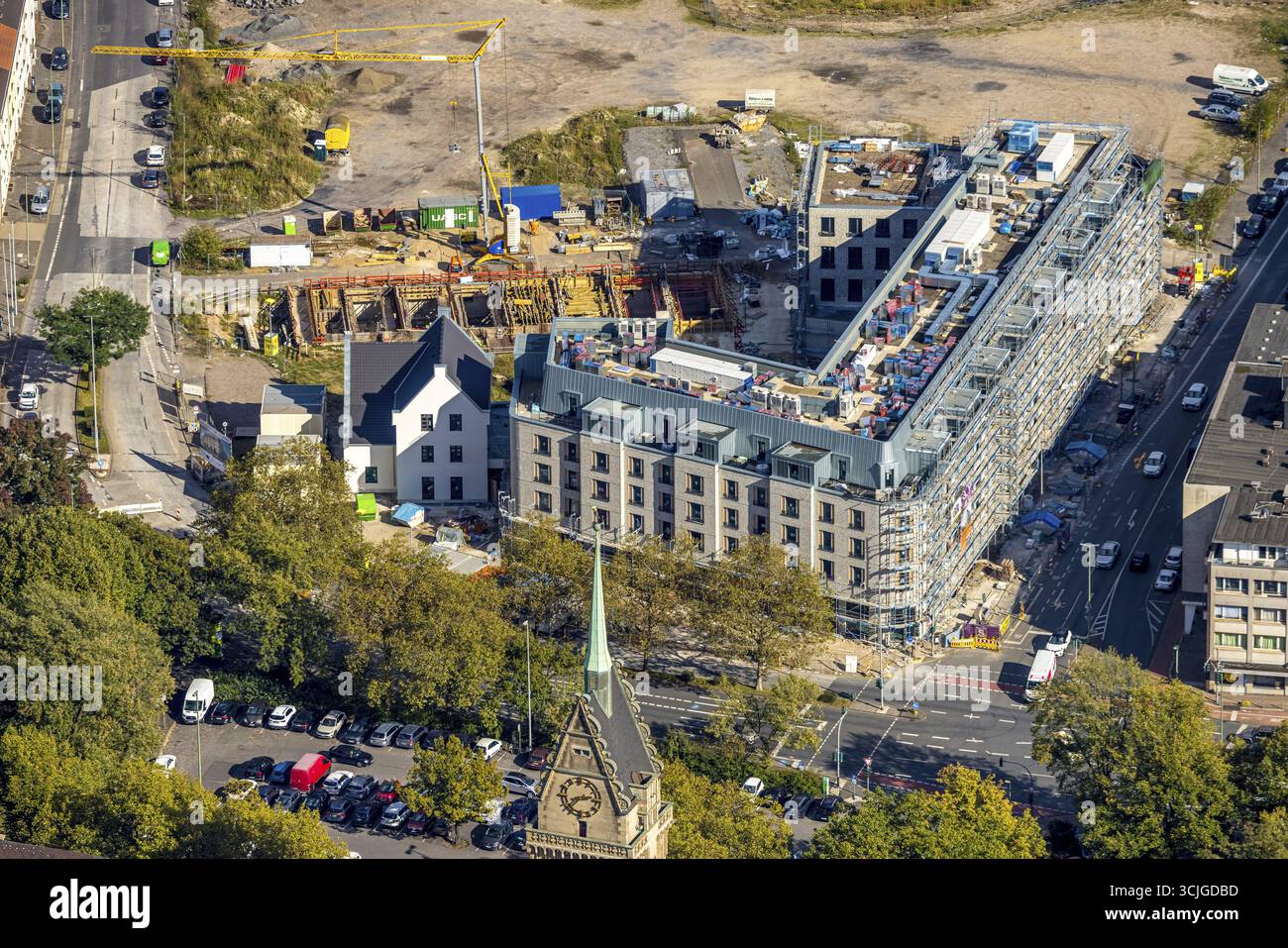 Aerial view, construction site with new building Mercator Quartier ...