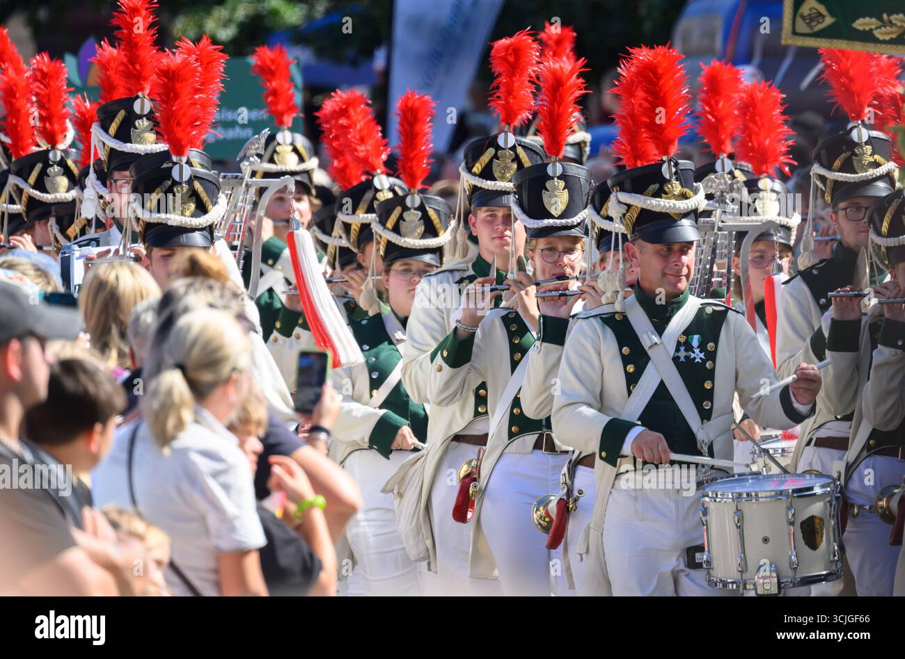 07 September 2025, Saxony, Sebnitz: The Radeberg marching band takes ...