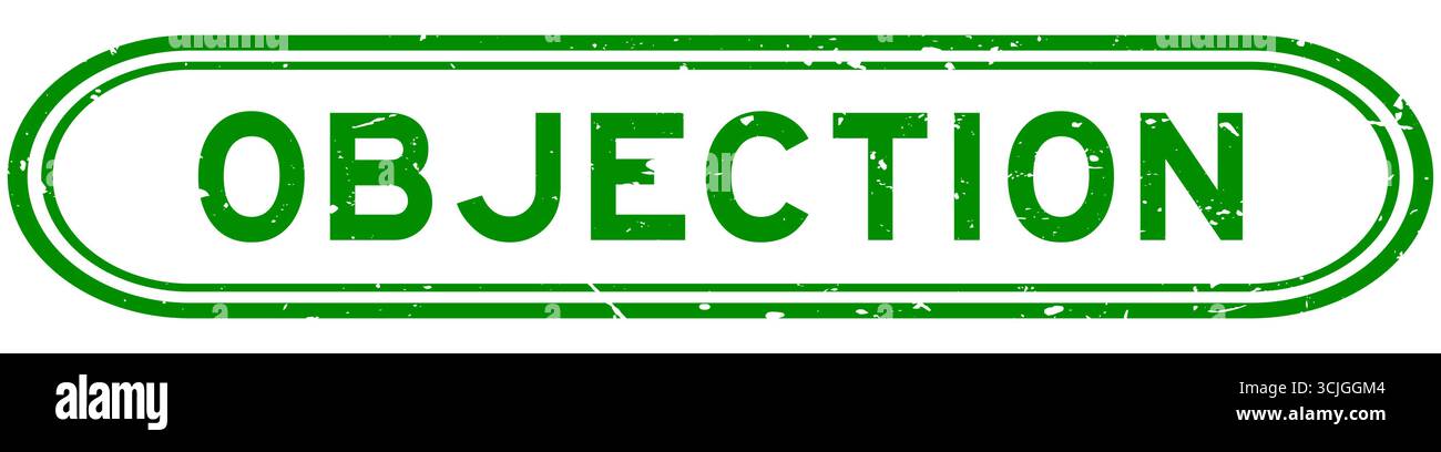 Grunge green objection word rubber seal stamp on white background Stock ...