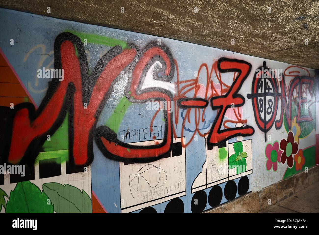 Beschmiert 03.09.2025, Straussfurt, in einer Bahnunterfuehrung, einem ...