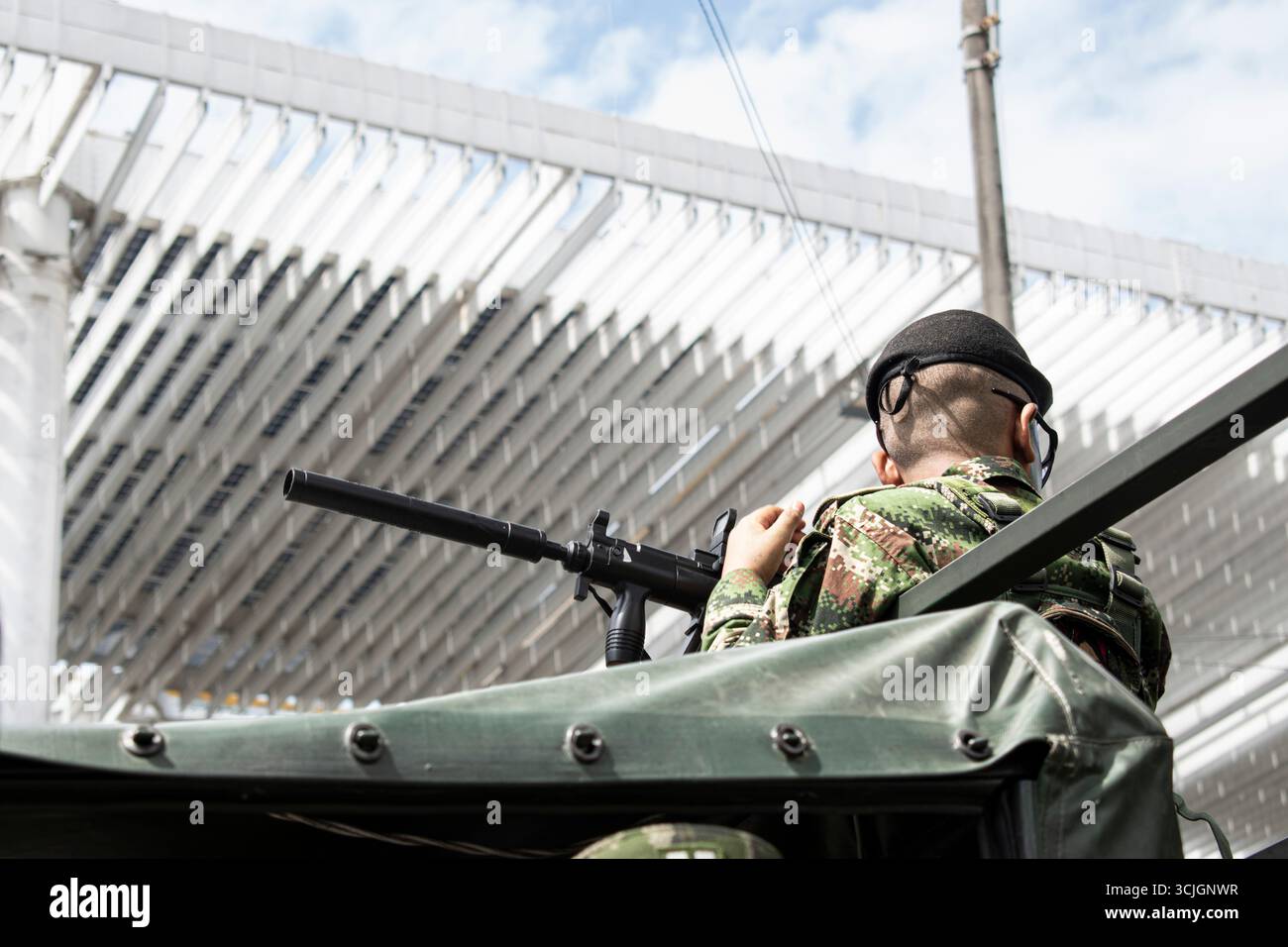 Soldier using weapon with silencer, Military with equipped rifle, Armed ...