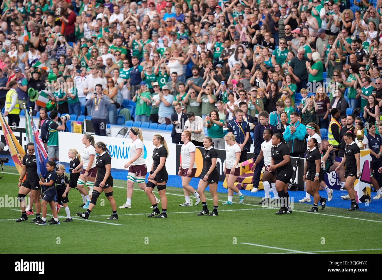 The players walk out before kick off ahead of the Women's Rugby World ...
