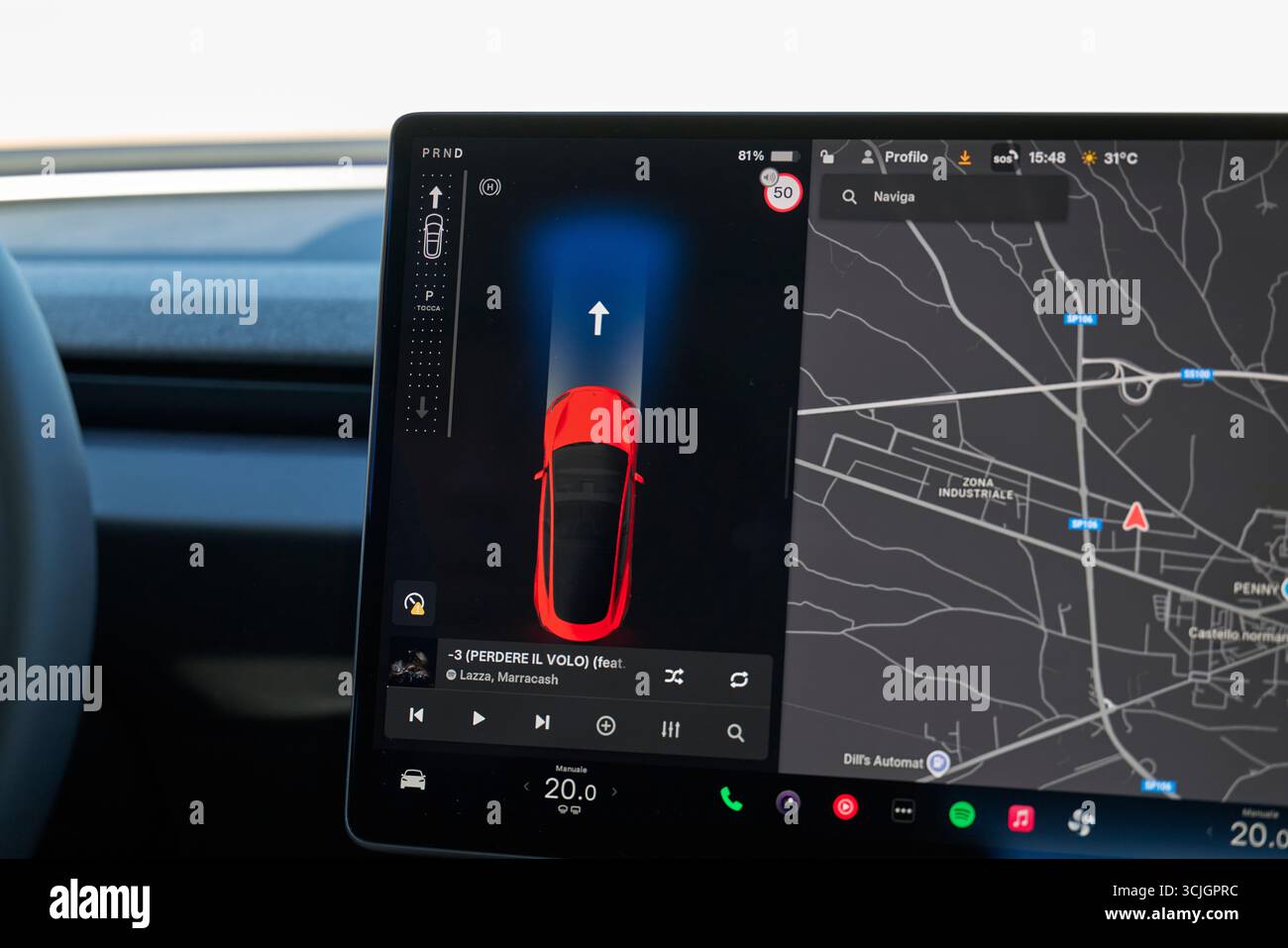 Tablet of the New Tesla Model 3 Stock Photo - Alamy