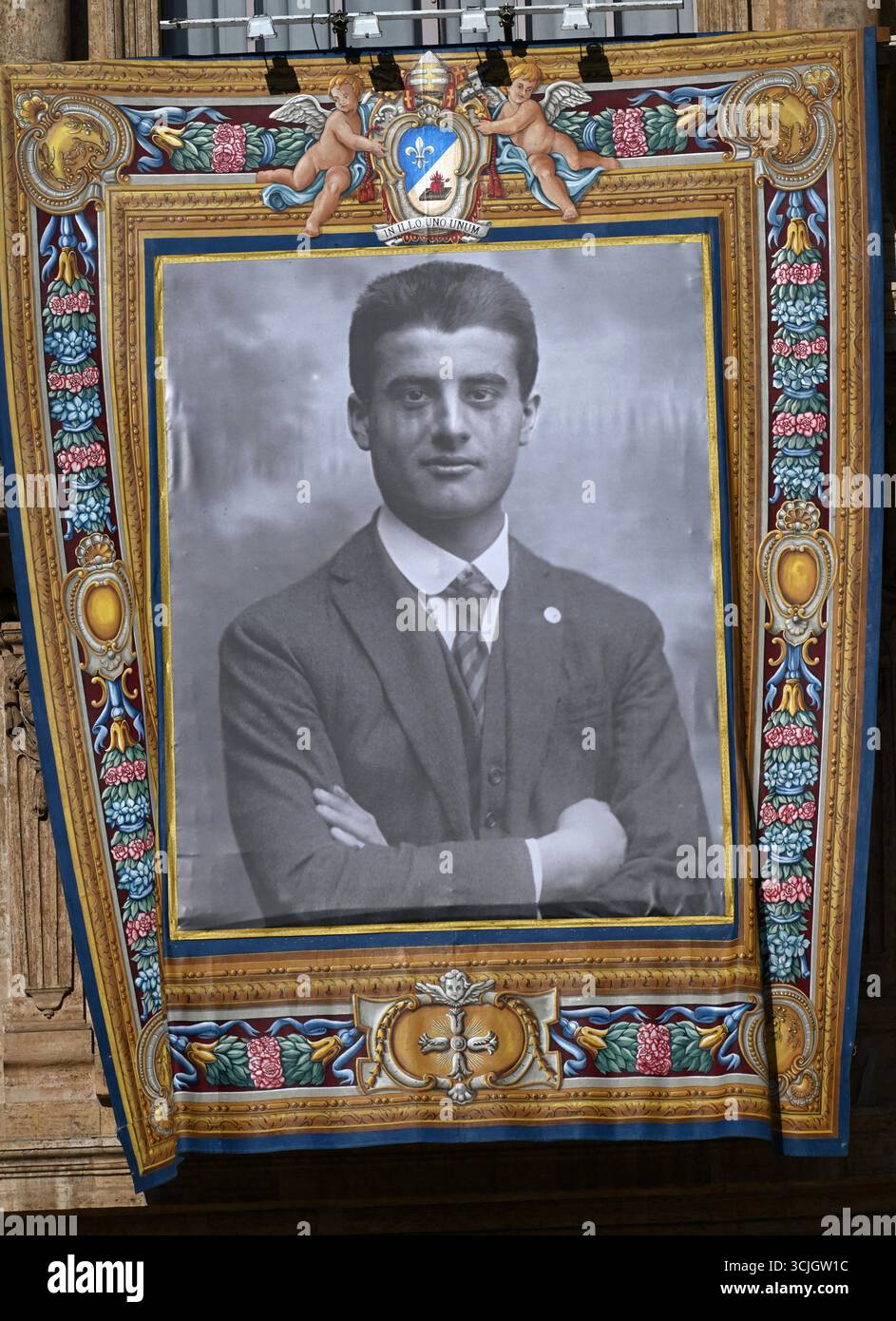 Portrait of new saint Pier Giorgio Frassati on Saint Peter’s basilica ...