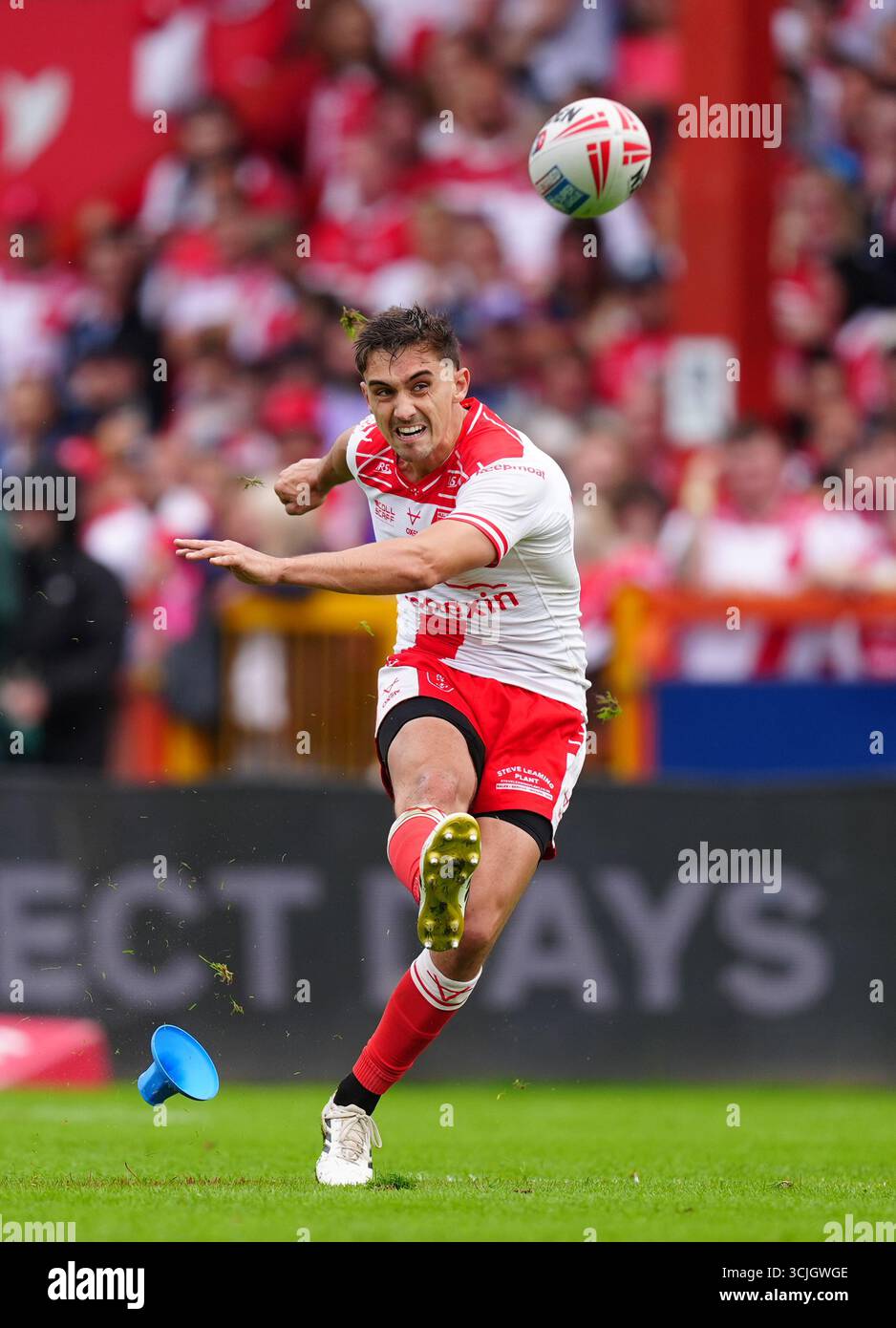 Hull KR's Arthur Mourgue misses a kick during the Betfred Super League ...