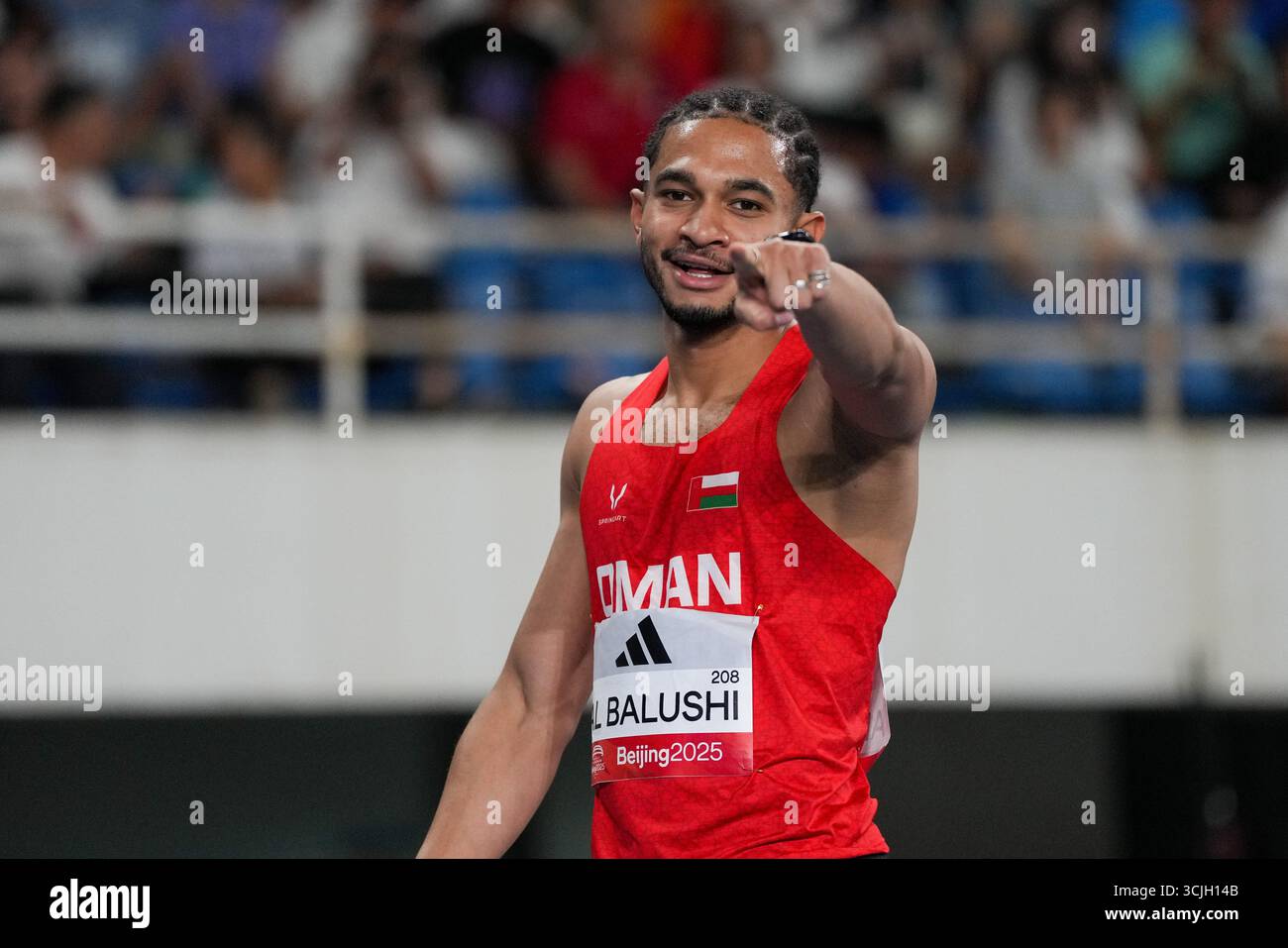 Beijing, China. 7th Sep, 2025. Ali Al Balushi celebrates after winning ...