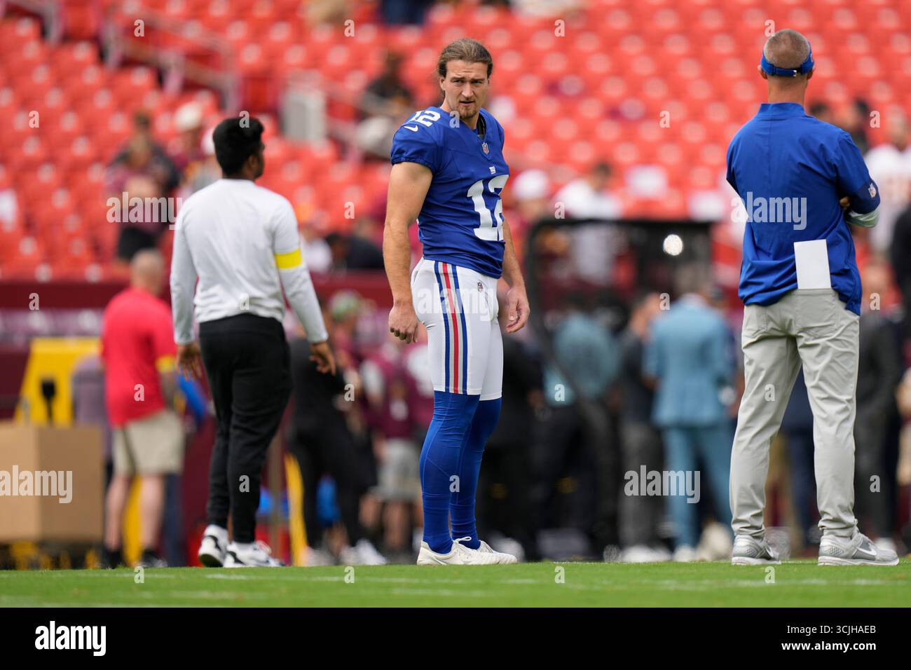 New York Giants punter Jamie Gillan (12) on the field before the start ...