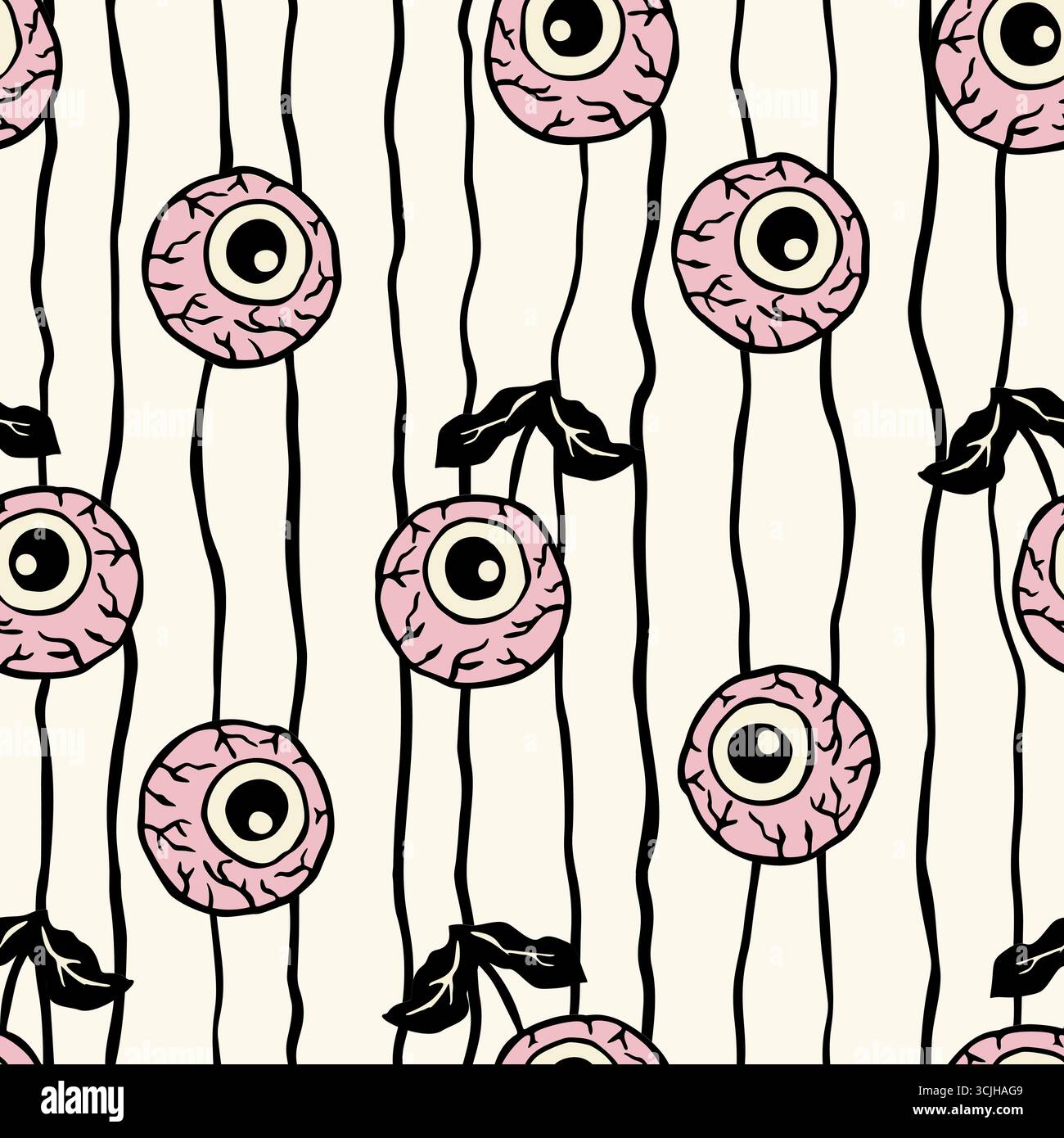 Retro Halloween Eyeball Eye Cherry Monster Seamless Pattern Vector ...