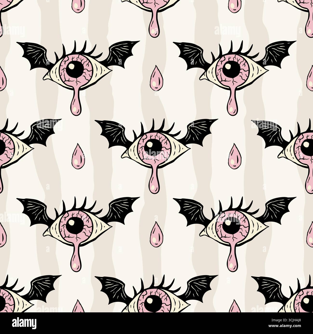 Retro Halloween Monster Flying Eye Seamless Pattern Vector Background ...