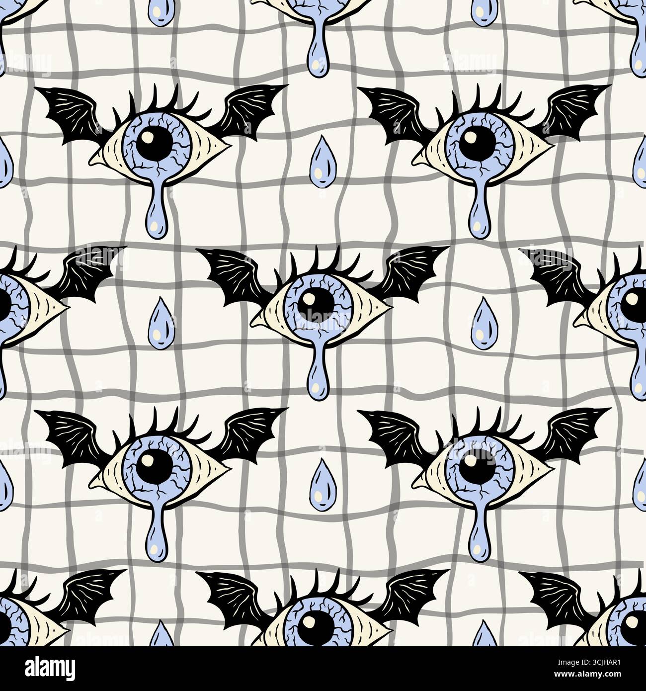 Retro Halloween Monster Flying Eye Seamless Pattern Vector Background ...