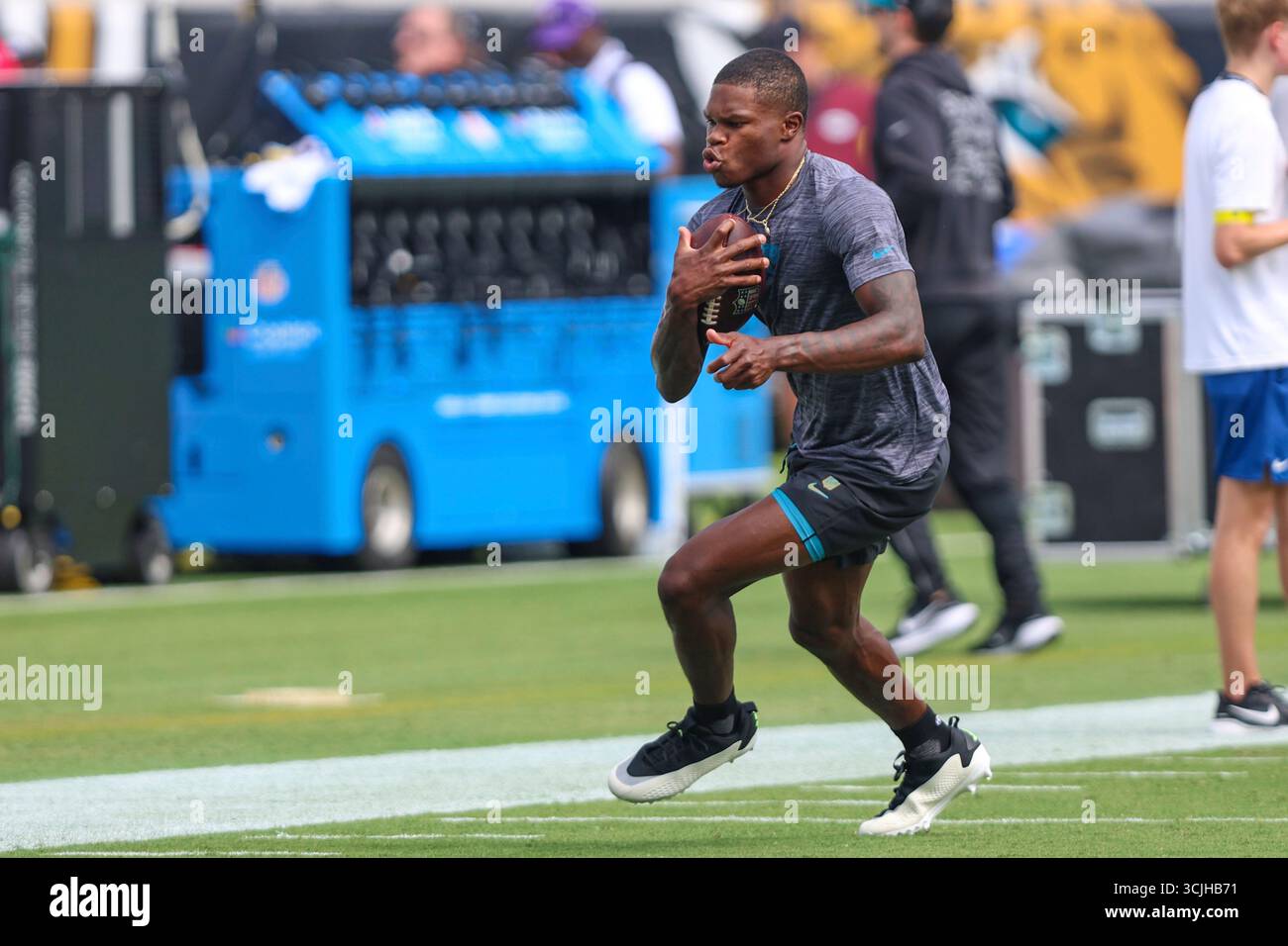 Jacksonville Jaguars' Travis Hunter warms up wearing Anthony Edwards ...