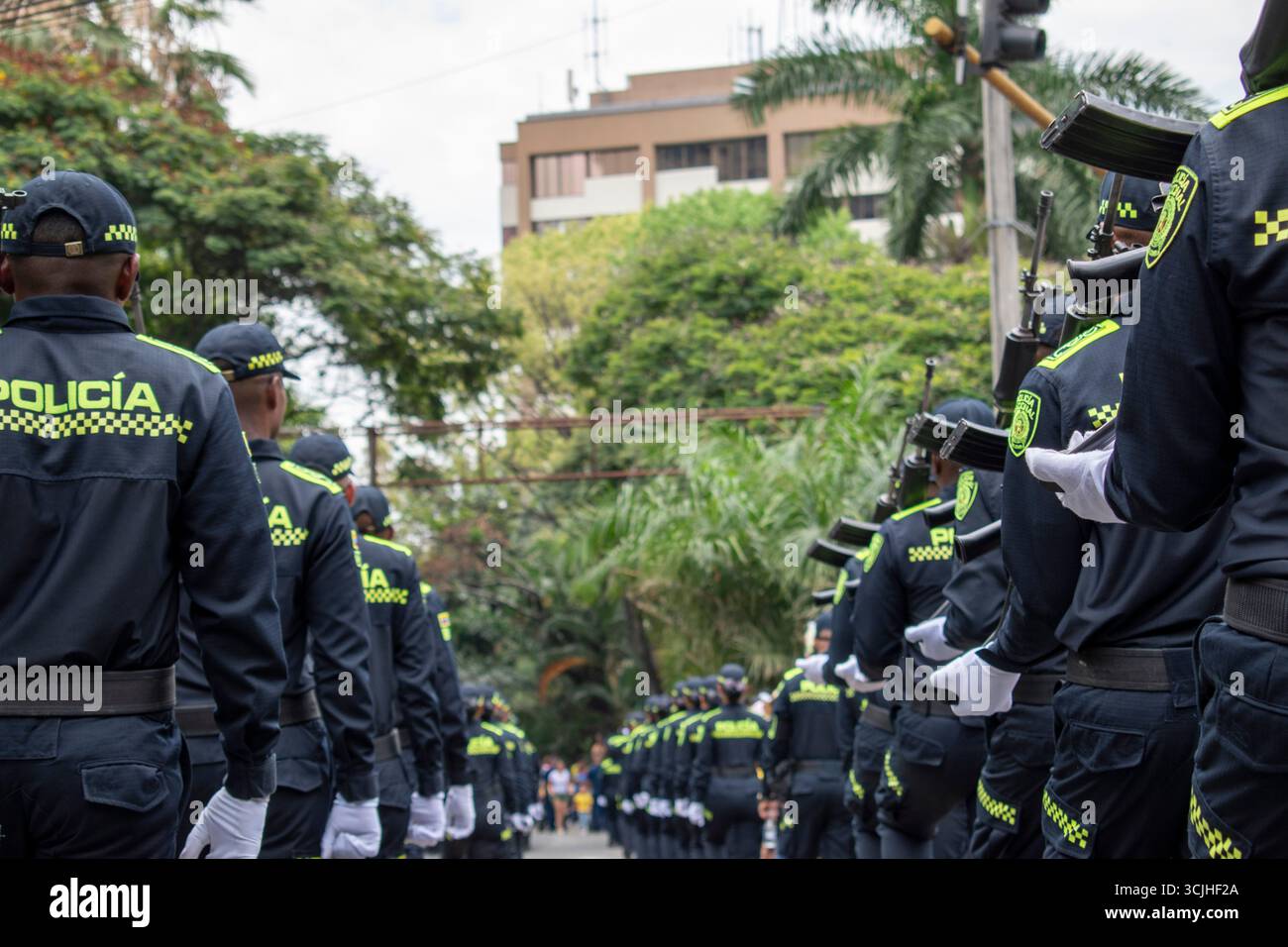 Police battalion formation, Colombian police unit in line, Law ...