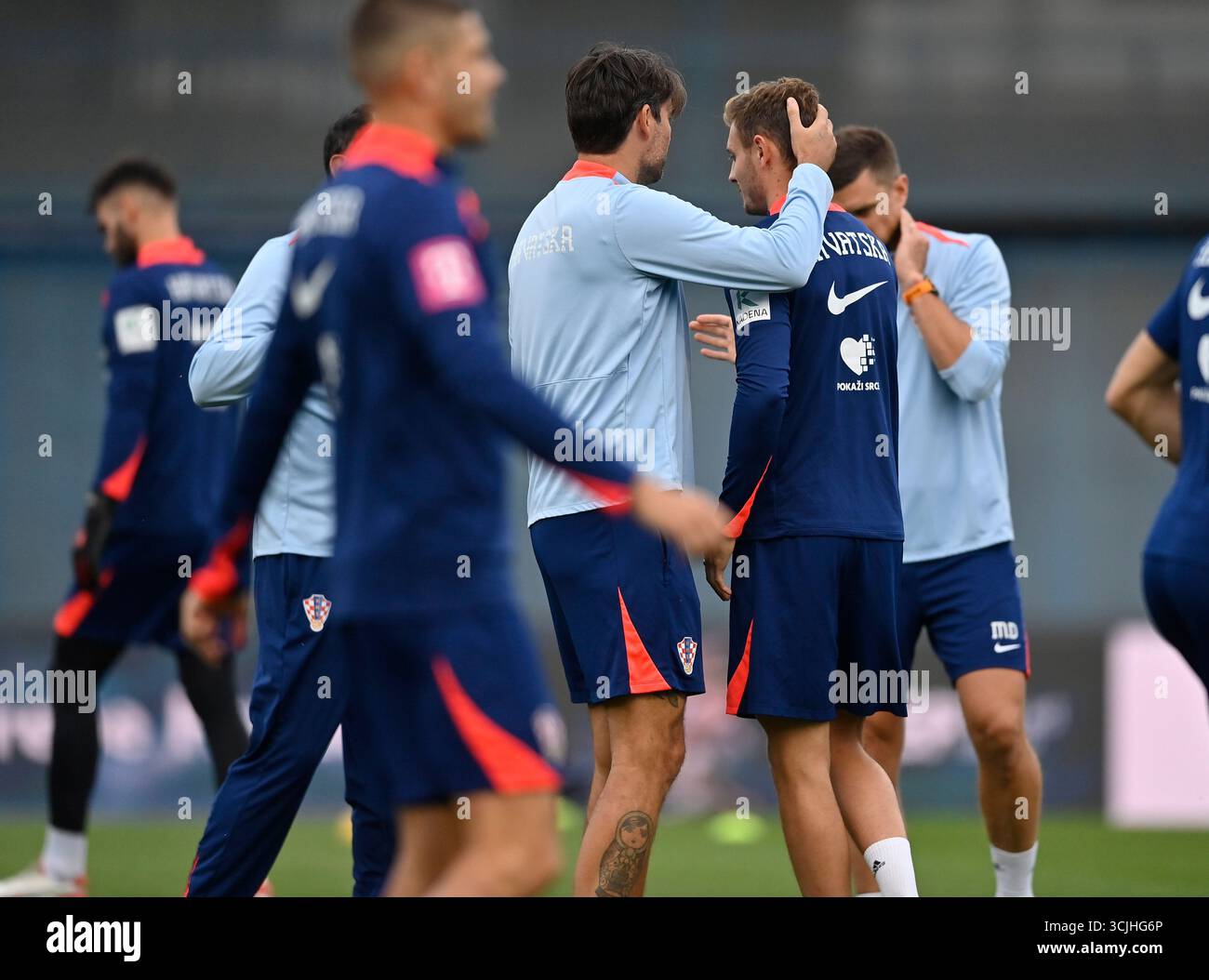 Vedran Corluka and Josip Stanisic of Croatia during the training ...