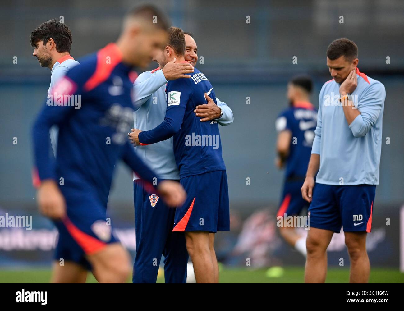 Vedran Corluka, Drazen Ladic and Josip Stanisic of Croatia during the training session at ...