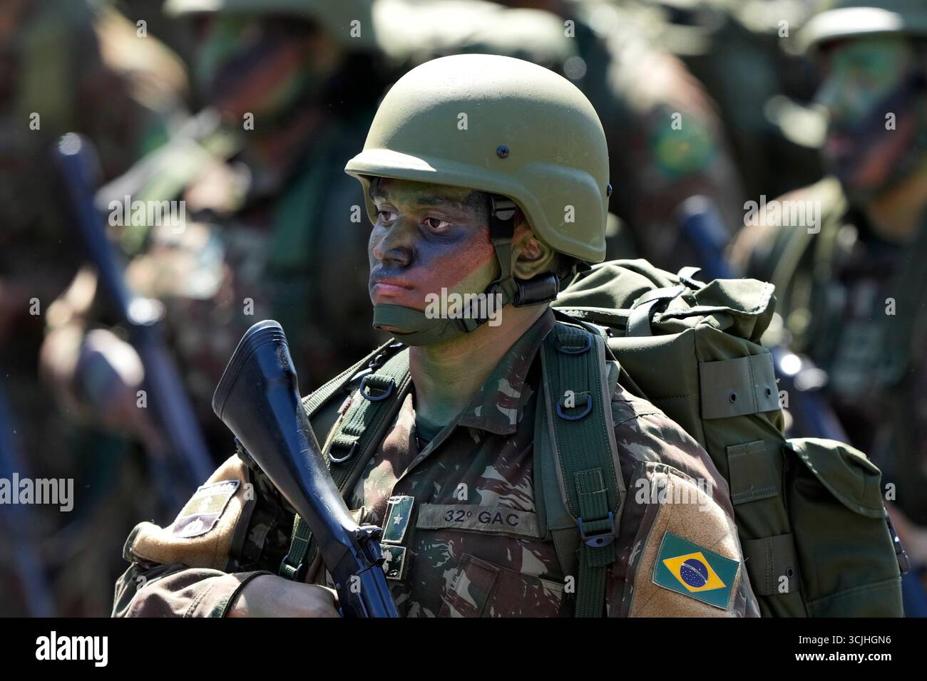 A soldier marches during the Independence Day military parade in ...