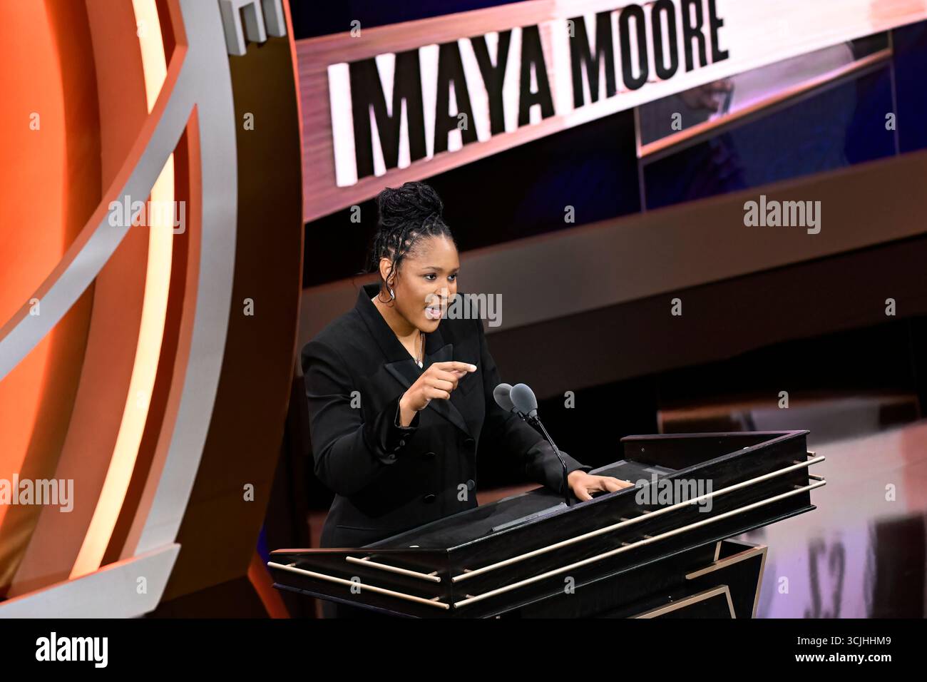Maya Moore speaks during her enshrinement in the Basketball Hall of ...