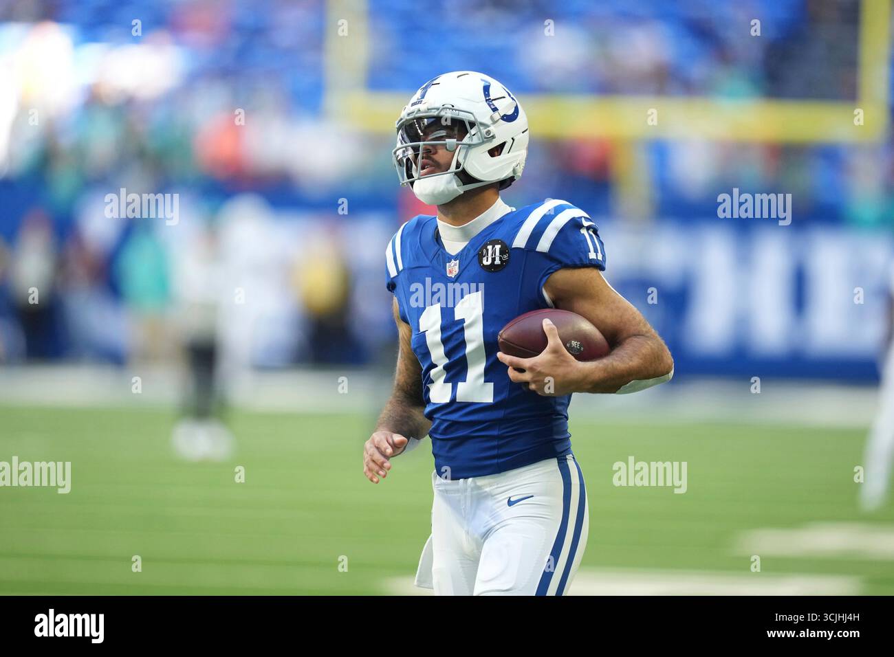 Indianapolis Colts wide receiver Michael Pittman Jr. warms up before an ...