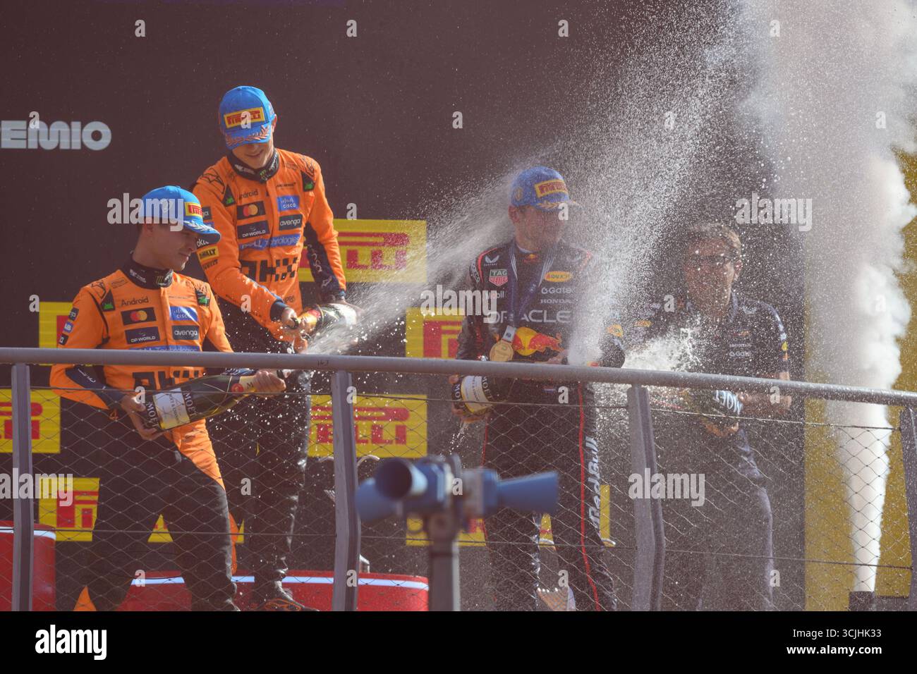 Monza, Italy. 7th September, 2025. Champagne celebration on the podium ...