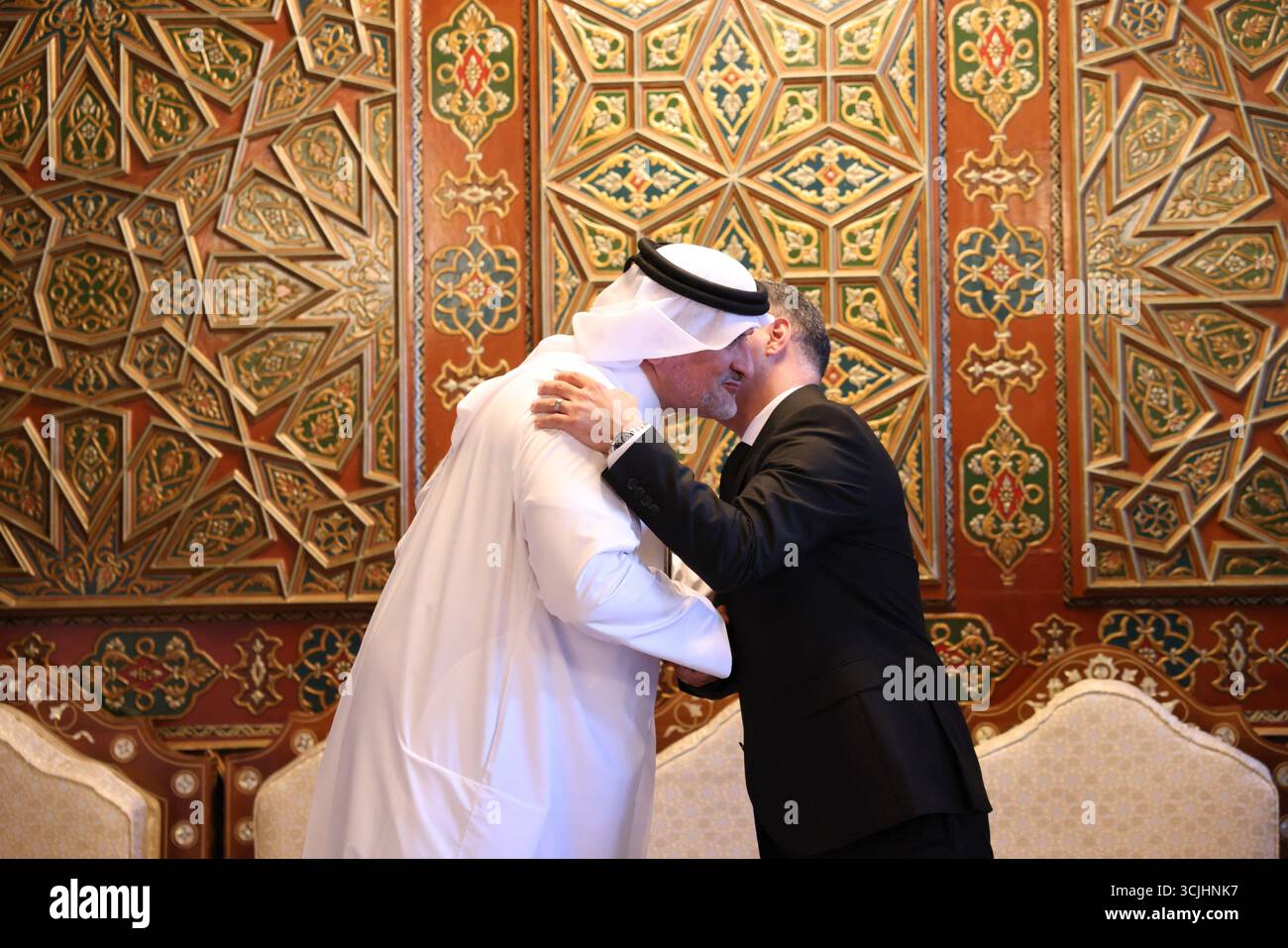 Officials from the Qatari and Syrian Red Crescents receive a Qatari ...
