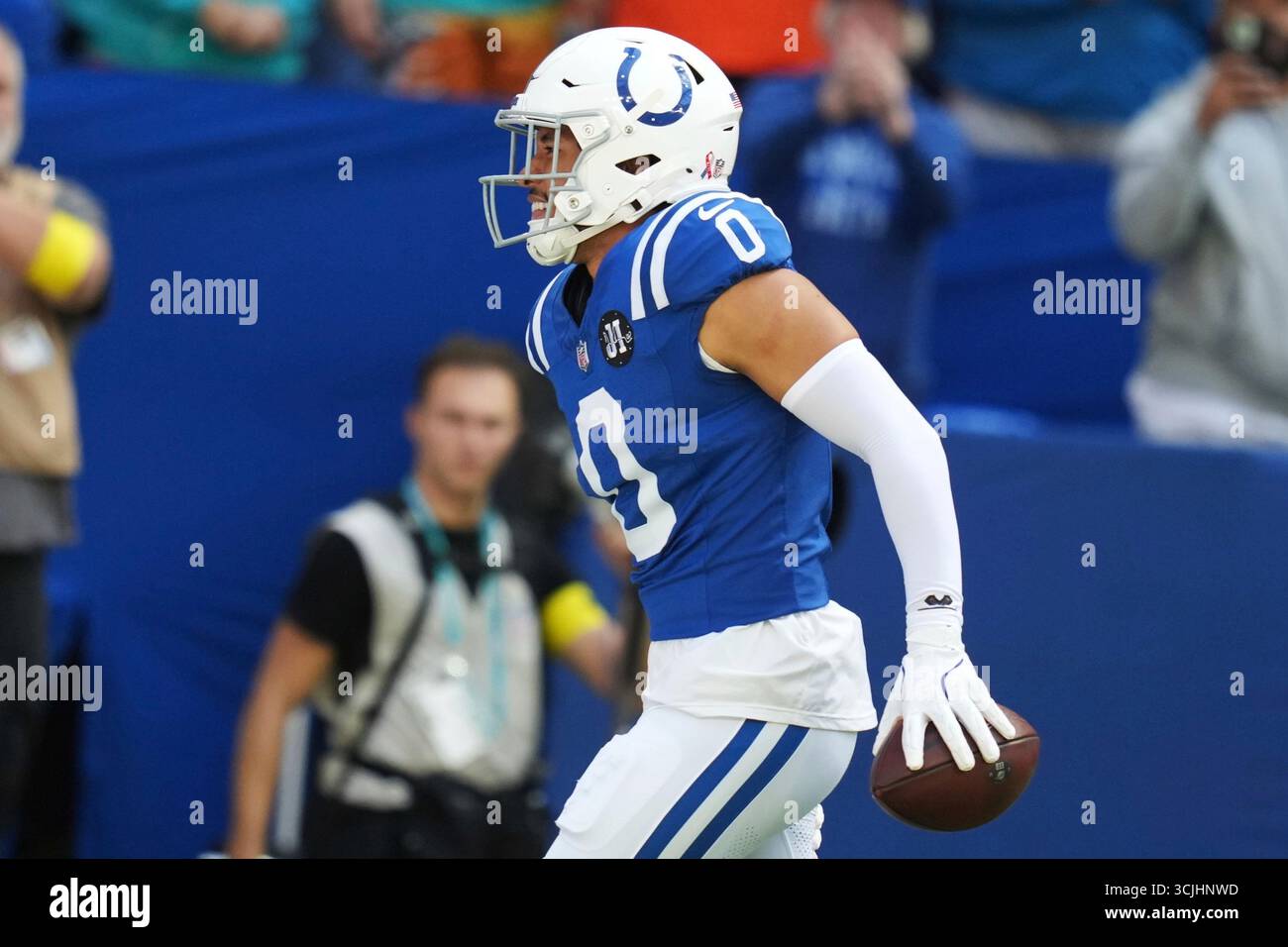 Indianapolis Colts safety Cam Bynum celebrates an interception during ...