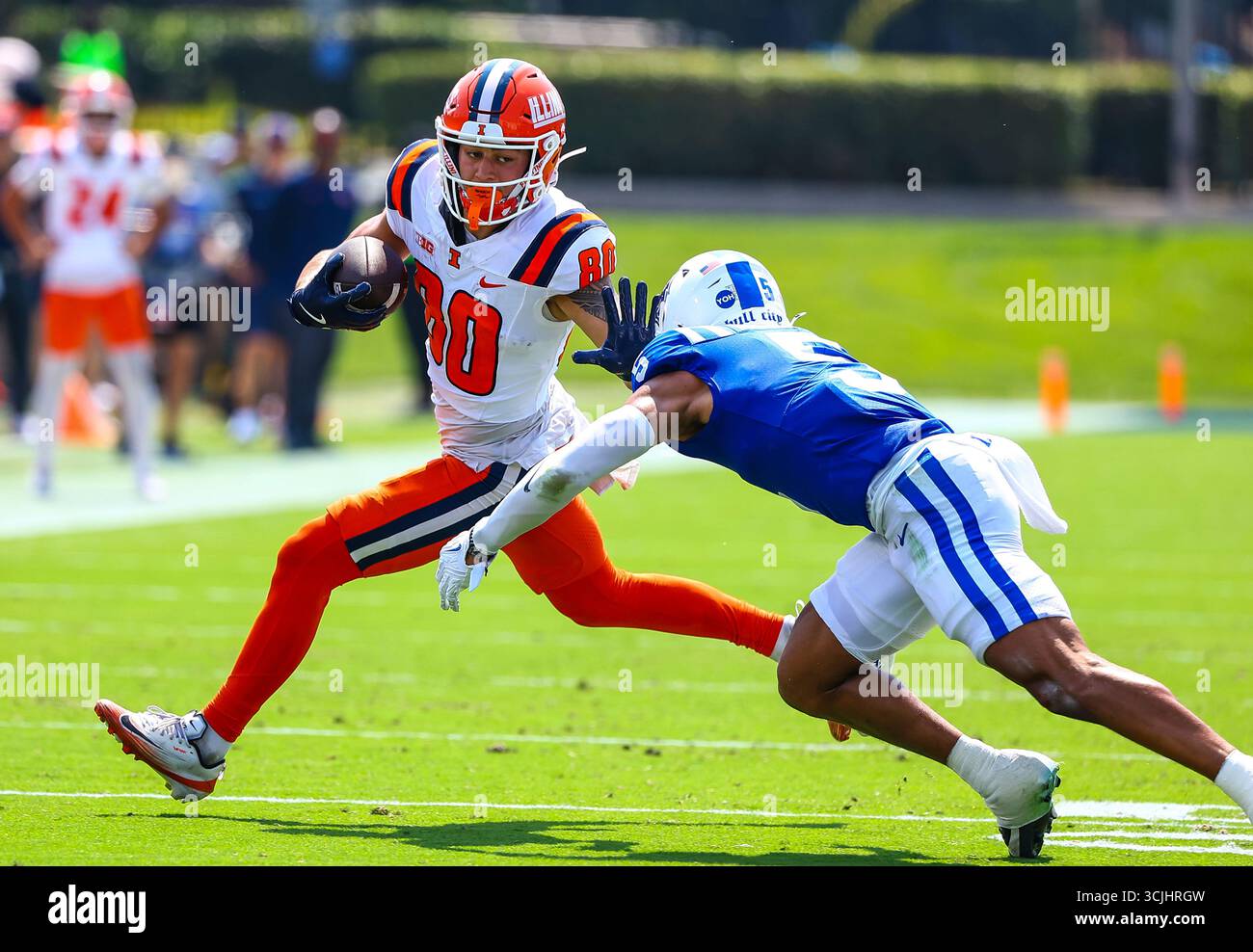 September 6, 2025: Illinois wide receiver Hank Beatty (80) stiff arms ...