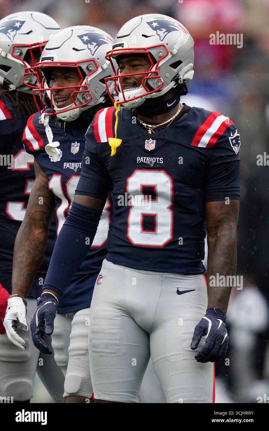 New England Patriots wide receiver Stefon Diggs (8) during the first ...