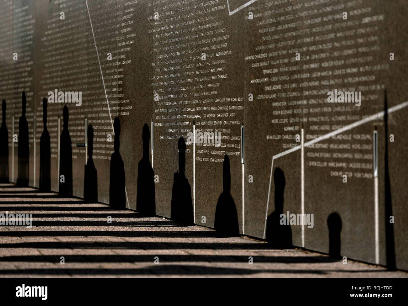 Shadows of the honour guard are cast on the Canadian Firefighters Memorial, during the ...