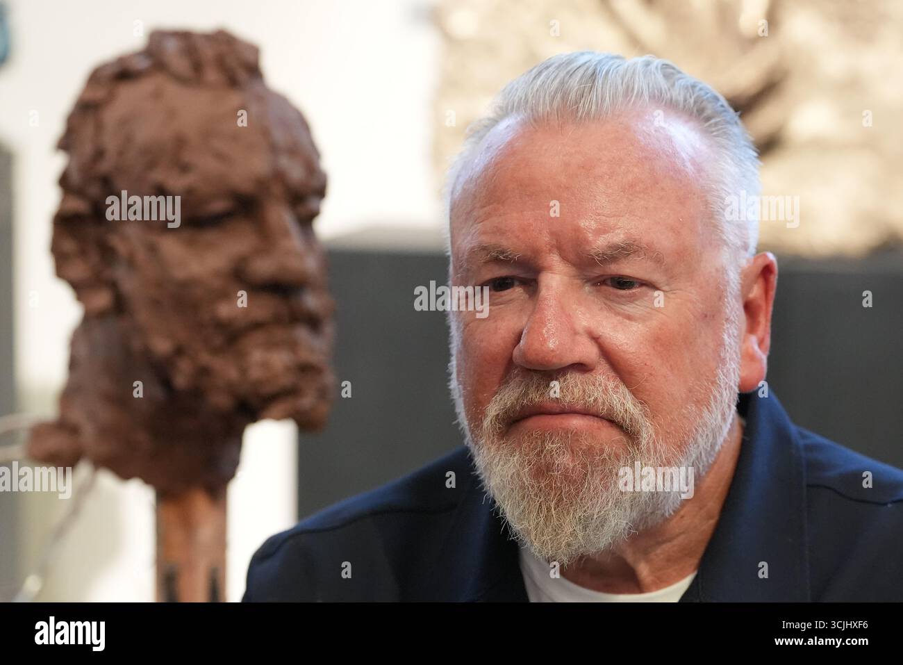 Actor Ray Winstone during a live sculpture by Frances Segelman at The Garrison Chapel, Chelsea ...
