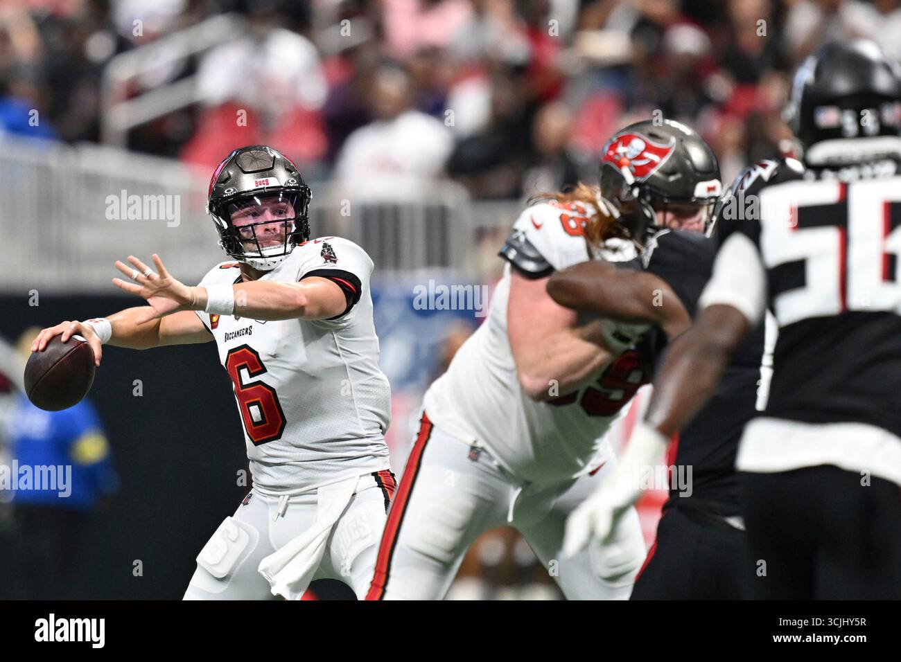Tampa Bay Buccaneers quarterback Baker Mayfield (6) throws a pass for a ...