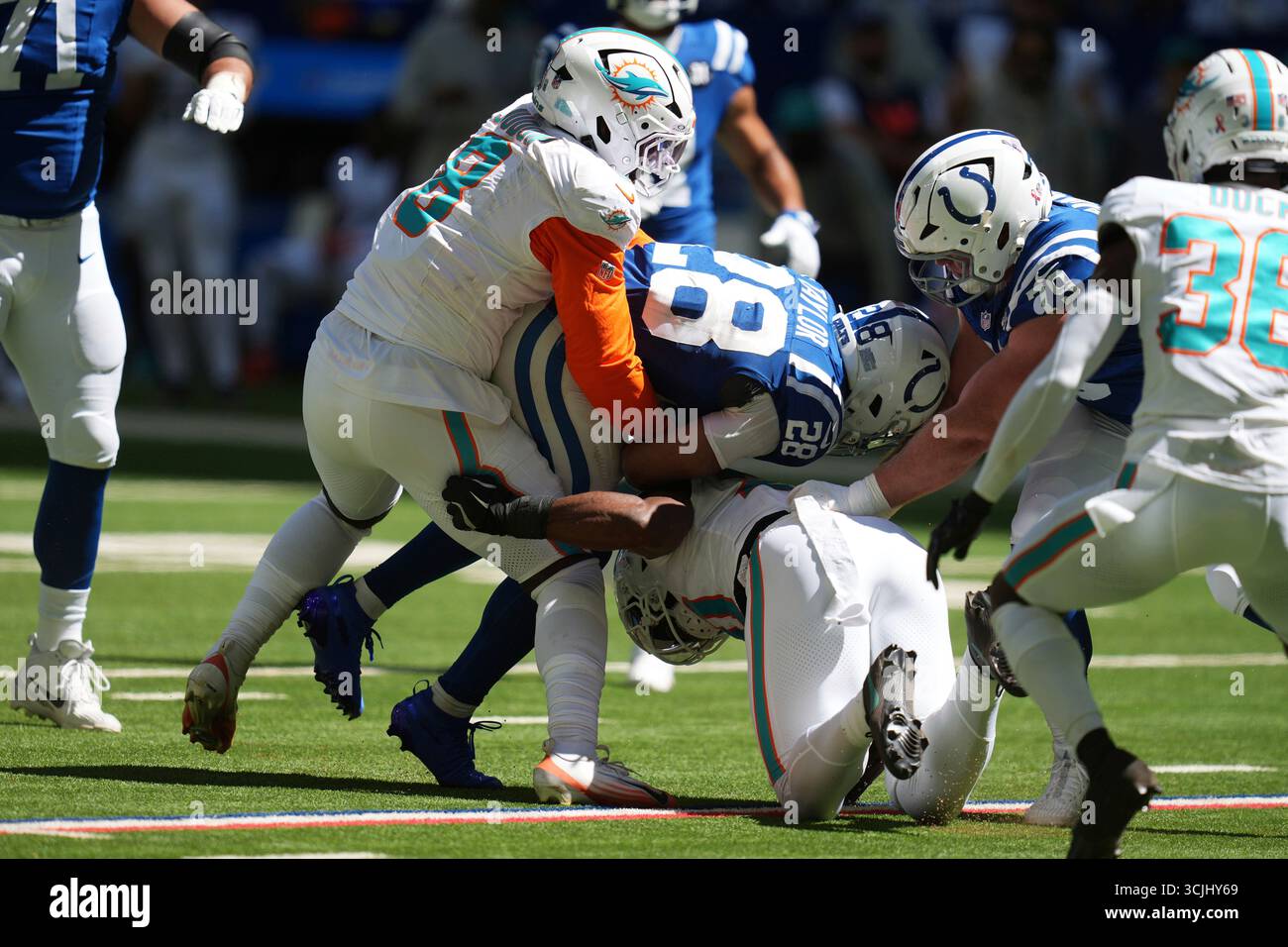Indianapolis Colts running back Jonathan Taylor (28) is tackled by ...