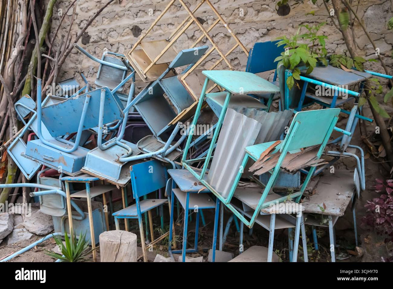 Worn out school desks hi-res stock photography and images - Alamy