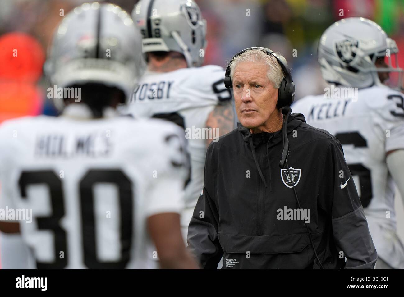 Las Vegas Raiders head coach Pete Carroll during the first half of an ...