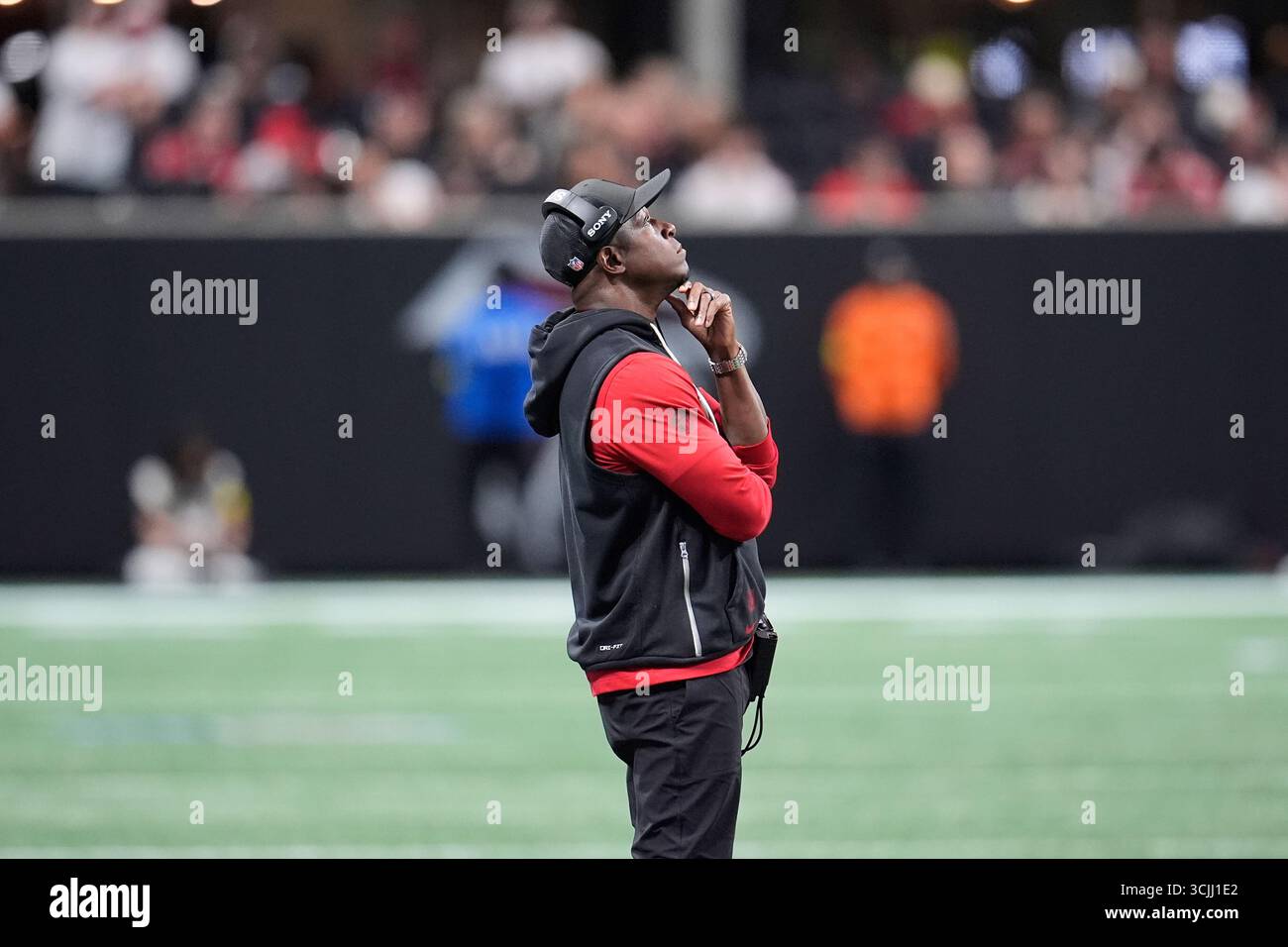 Atlanta Falcons head coach Raheem Morris looks on during the first half ...