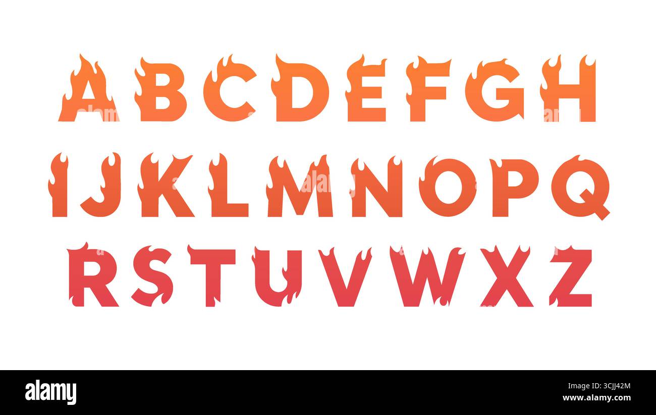 Font fire flame alphabet burn text typography vector cartoon collection ...
