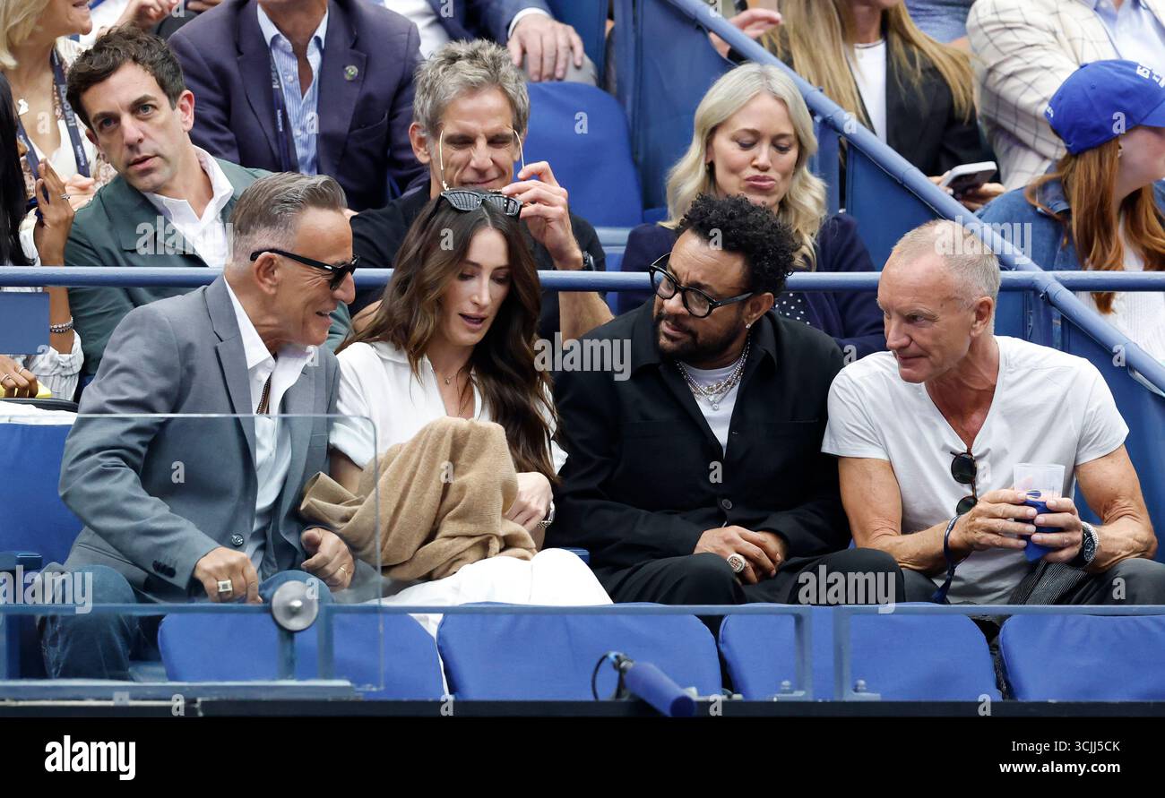 Musician Bruce Springsteen (L) and his daughter Jessica Springsteen sit ...