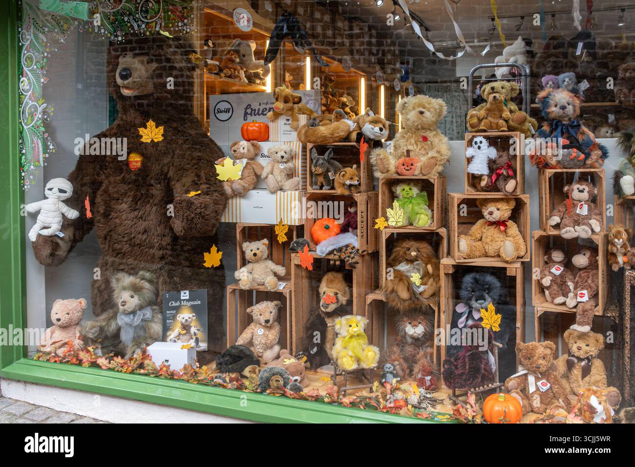 The Bear Garden shop window display of teddy bears, including Steiff bears, Guildford town ...