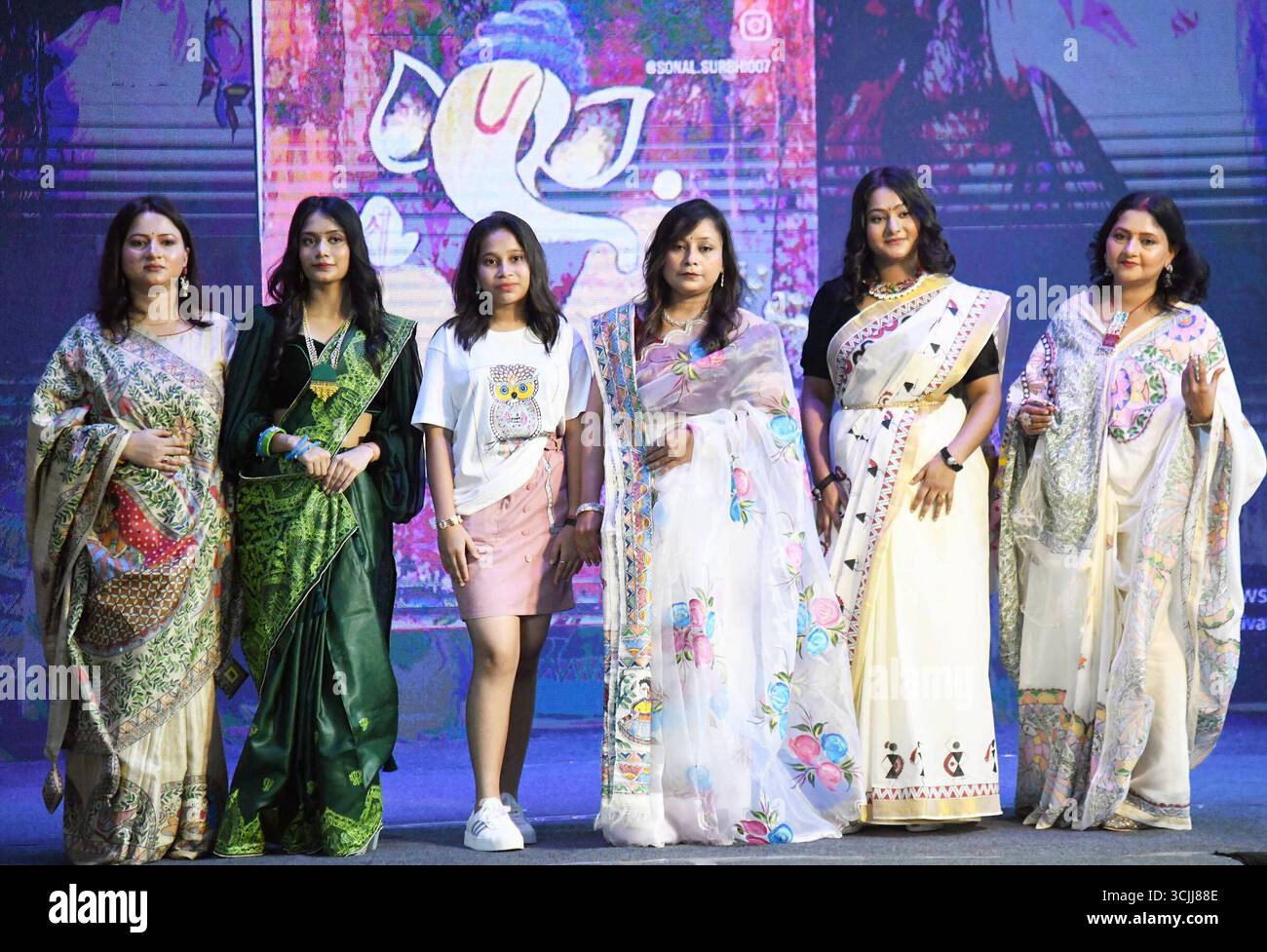 PATNA, INDIA - SEPTEMBER 6: Models walking on the ramp during the Dussehra Mela, organized by ...