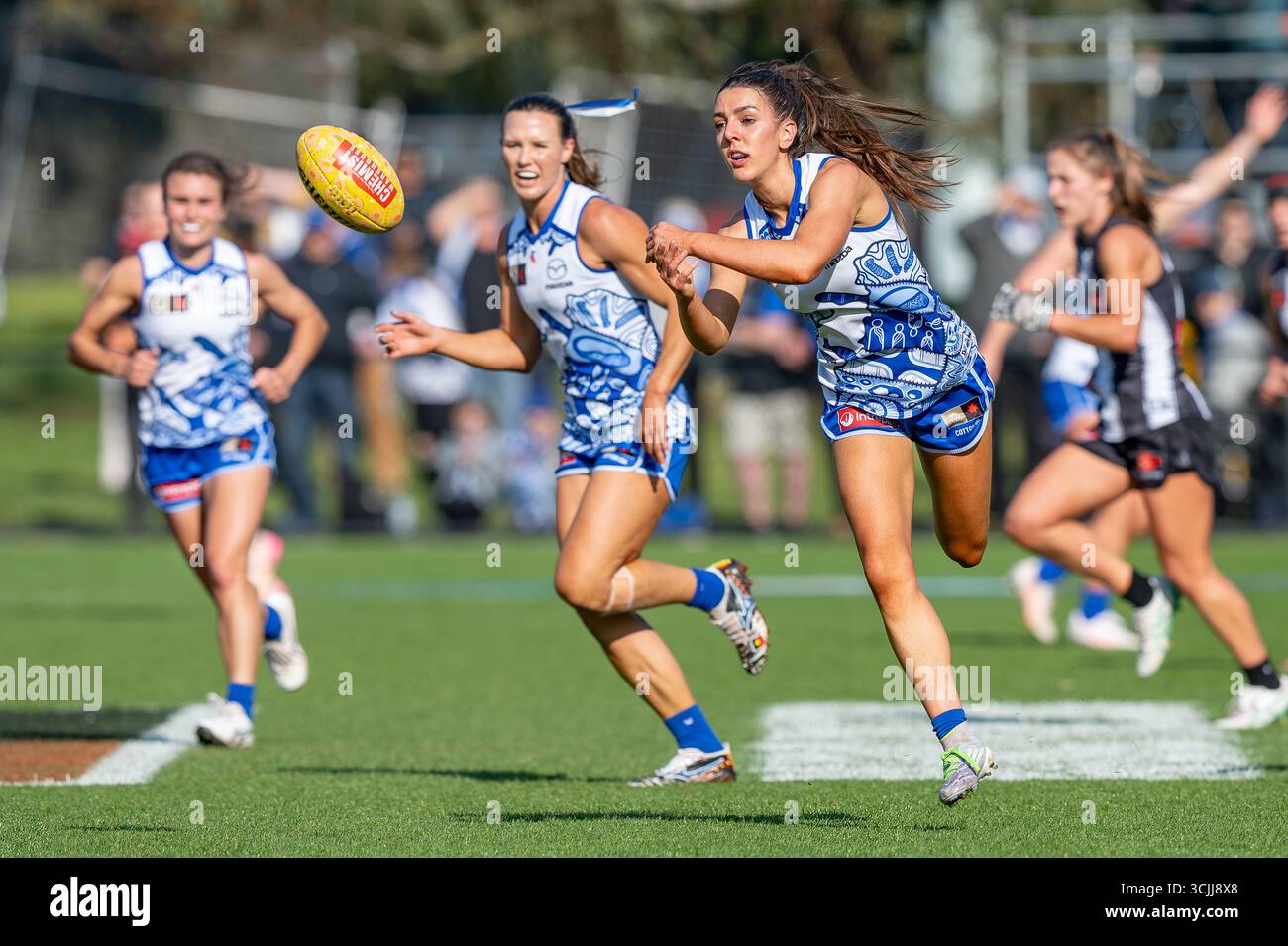 Erika O'Shea of North Melbourne (R) is seen in action during the AFLW ...