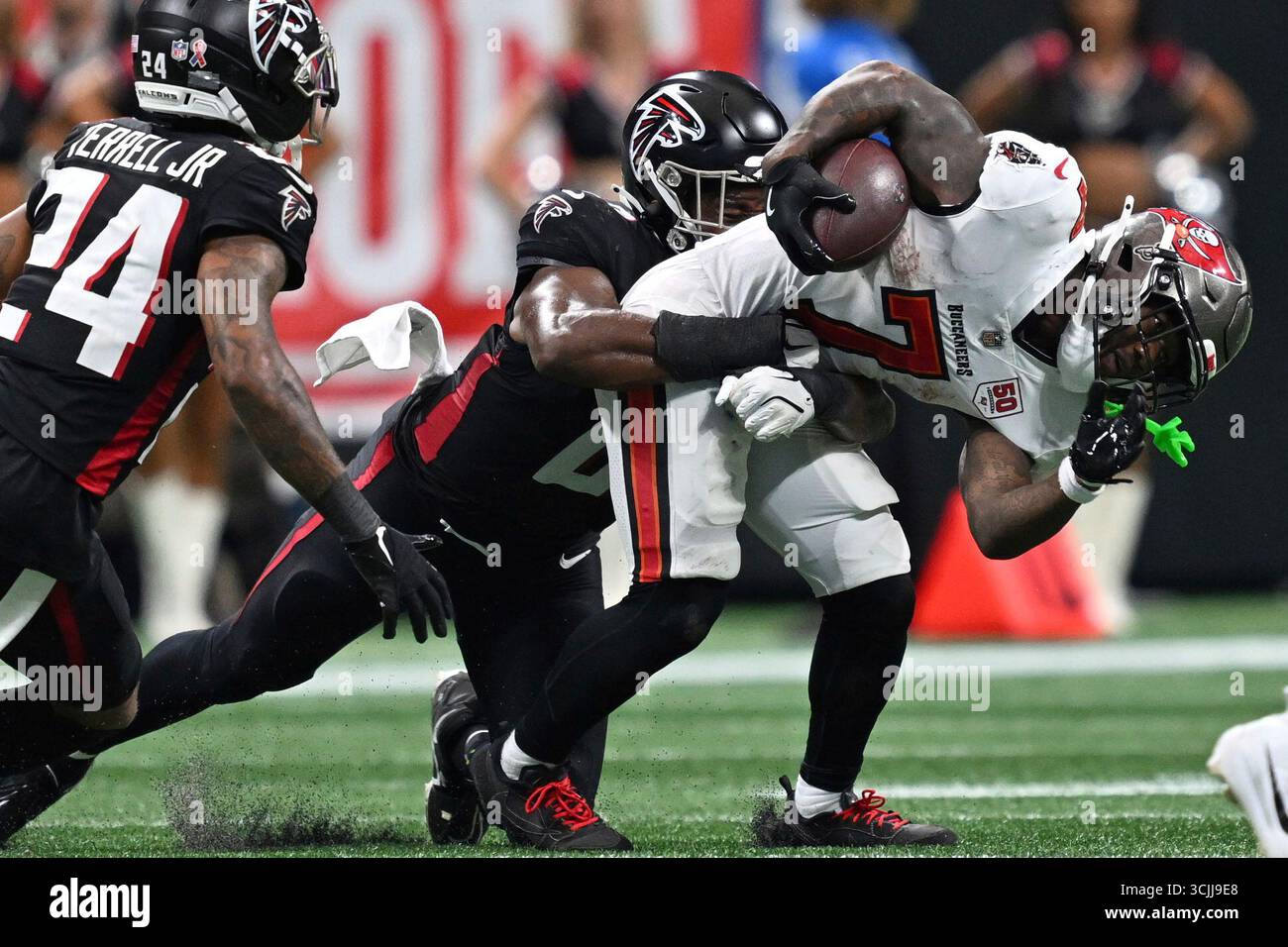 Tampa Bay Buccaneers running back Bucky Irving (7) is tackled by ...
