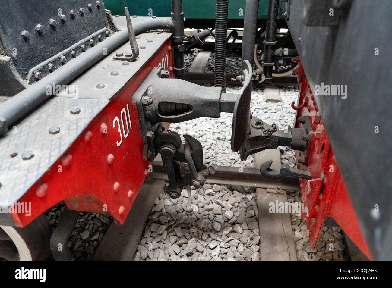 Train Coupler Mechanism Connecting Railway Cars, Close-Up Stock Photo ...