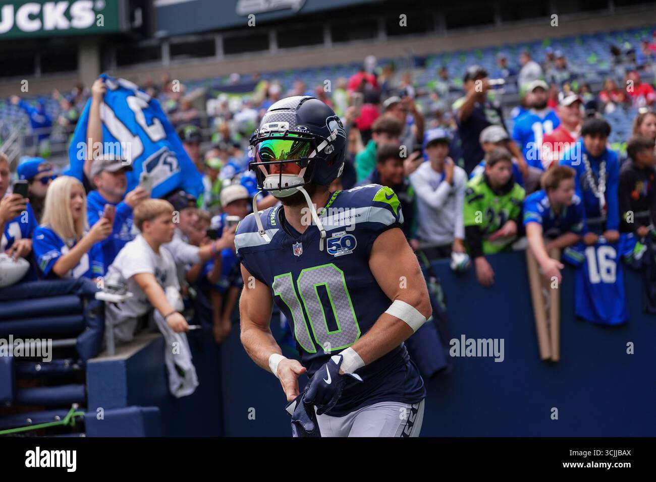 Seattle Seahawks wide receiver Cooper Kupp (10) runs on to the field ...