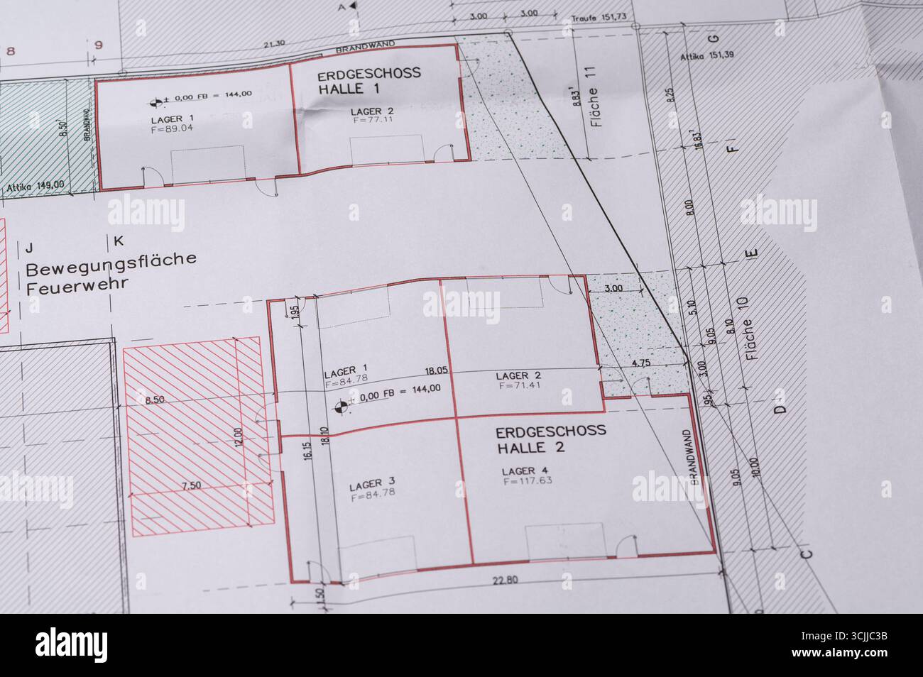 Detailed plan illustrating warehouse and emergency service sections in ...