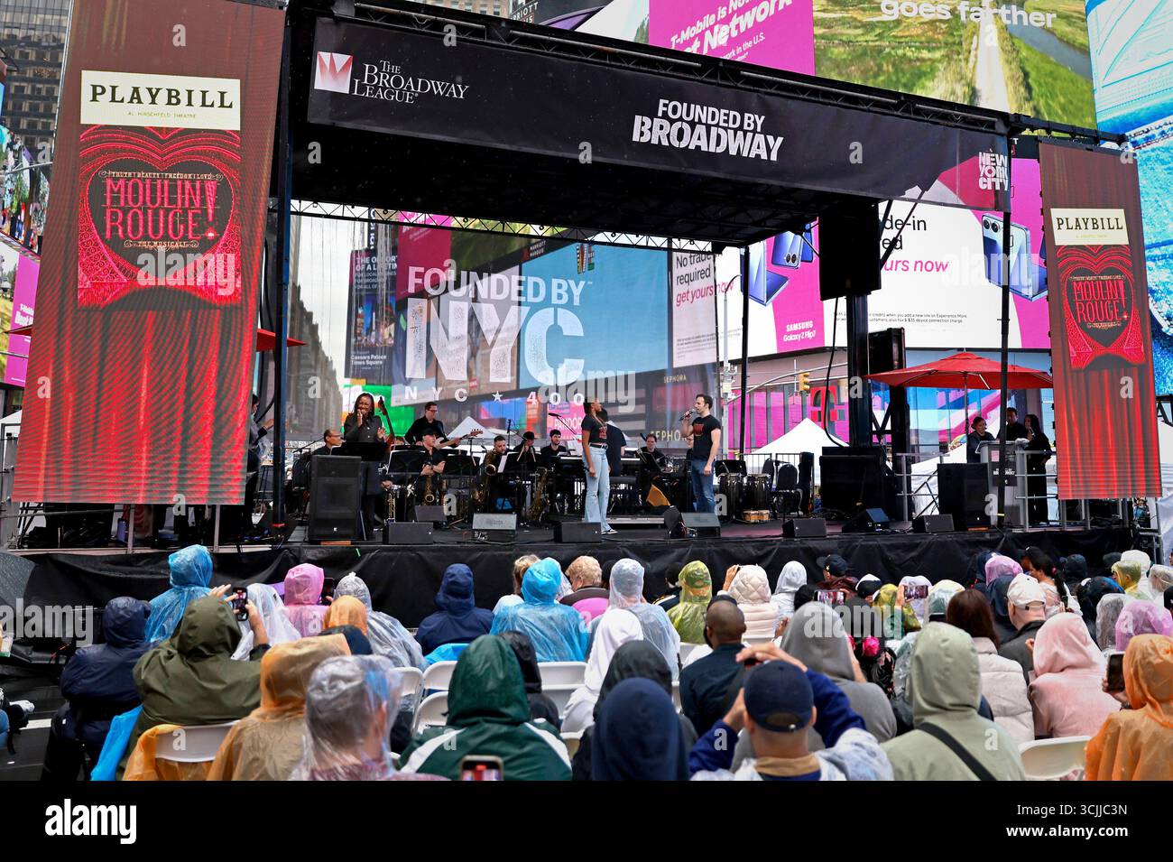 Cast members of the Broadway show â€˜Moulin Rougeâ€™ Rayven Bailey, left and Christian Douglas ...