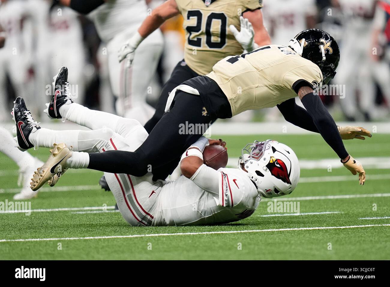 New Orleans Saints cornerback Alontae Taylor (1) sacks Arizona ...