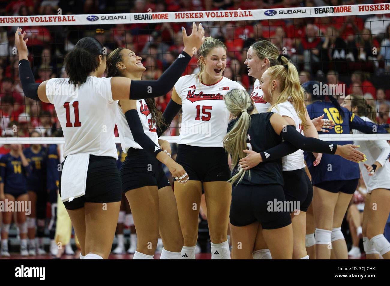 Nebraska's Andi Jackson (15) celebrates with teammates after scoring ...