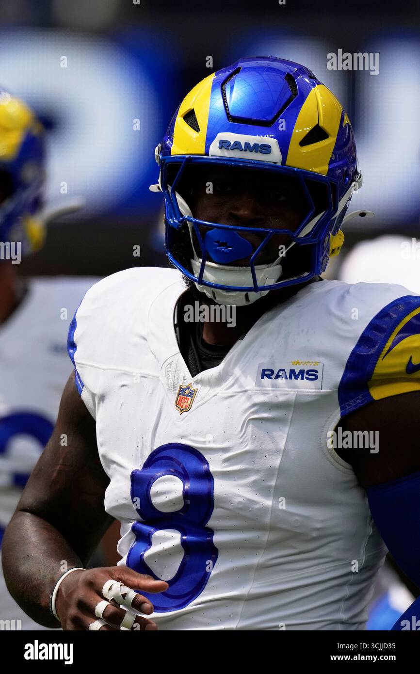 An NFL Honors Logo is shown on the jersey of Los Angeles Rams ...