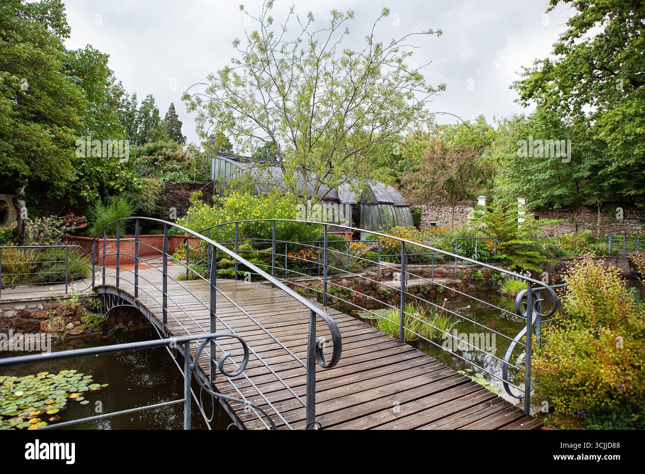 Wooden bridge in a park in Angers French city Stock Photo - Alamy