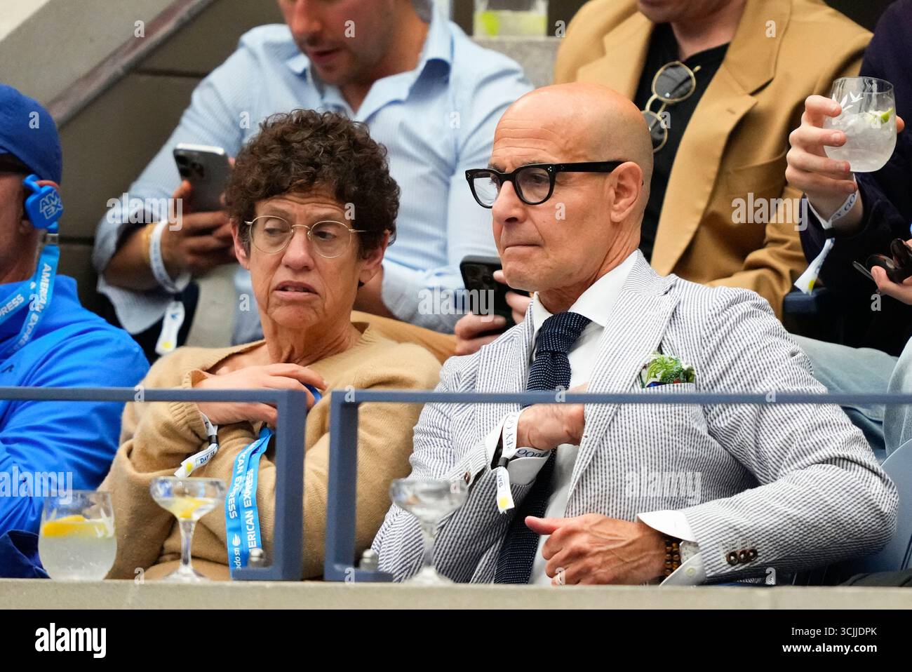 Stanley Tucci watches play between Carlos Alcaraz, of Spain, and Jannik ...
