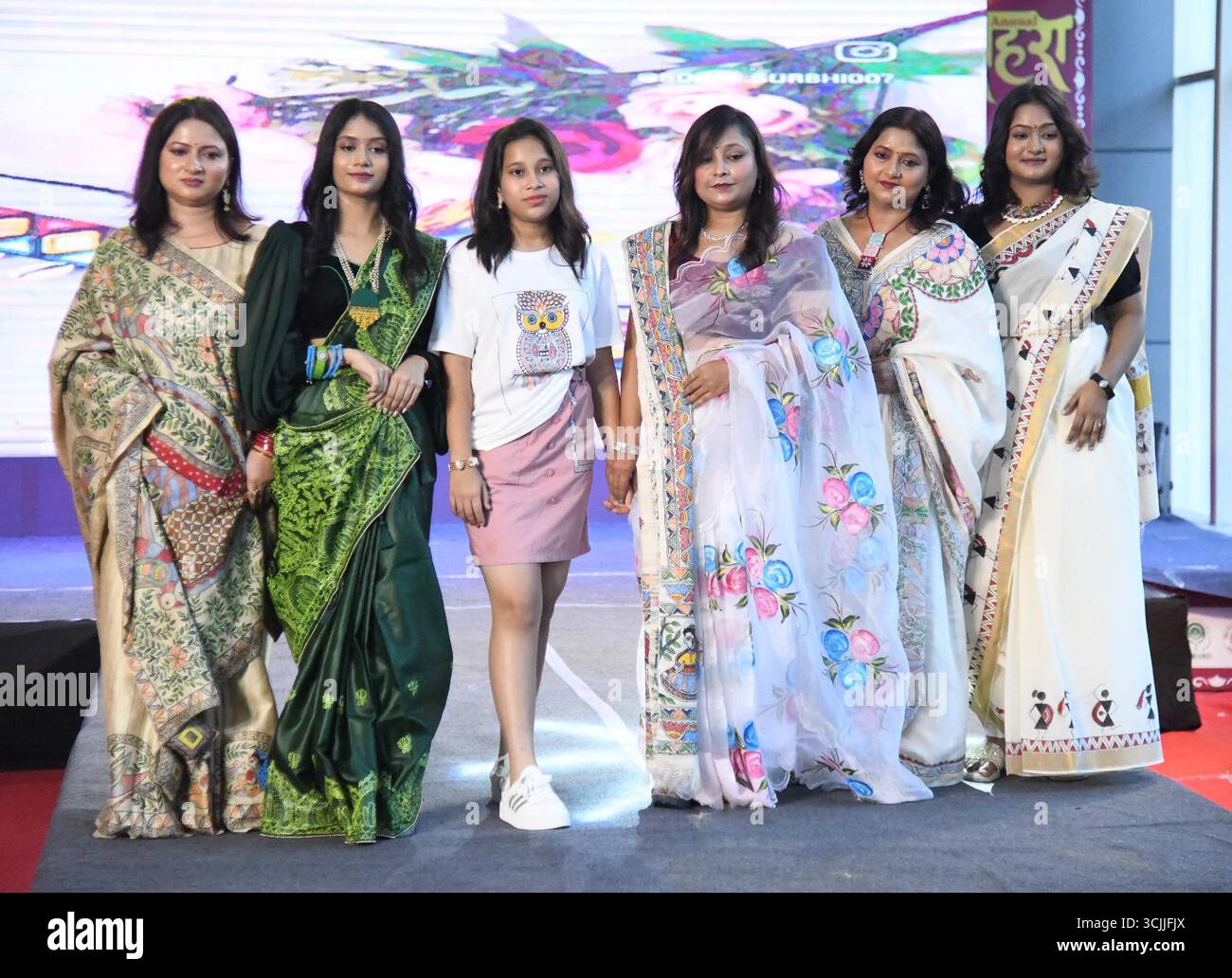 PATNA, INDIA - SEPTEMBER 6: Models walking on the ramp during the Dussehra Mela, organized by ...